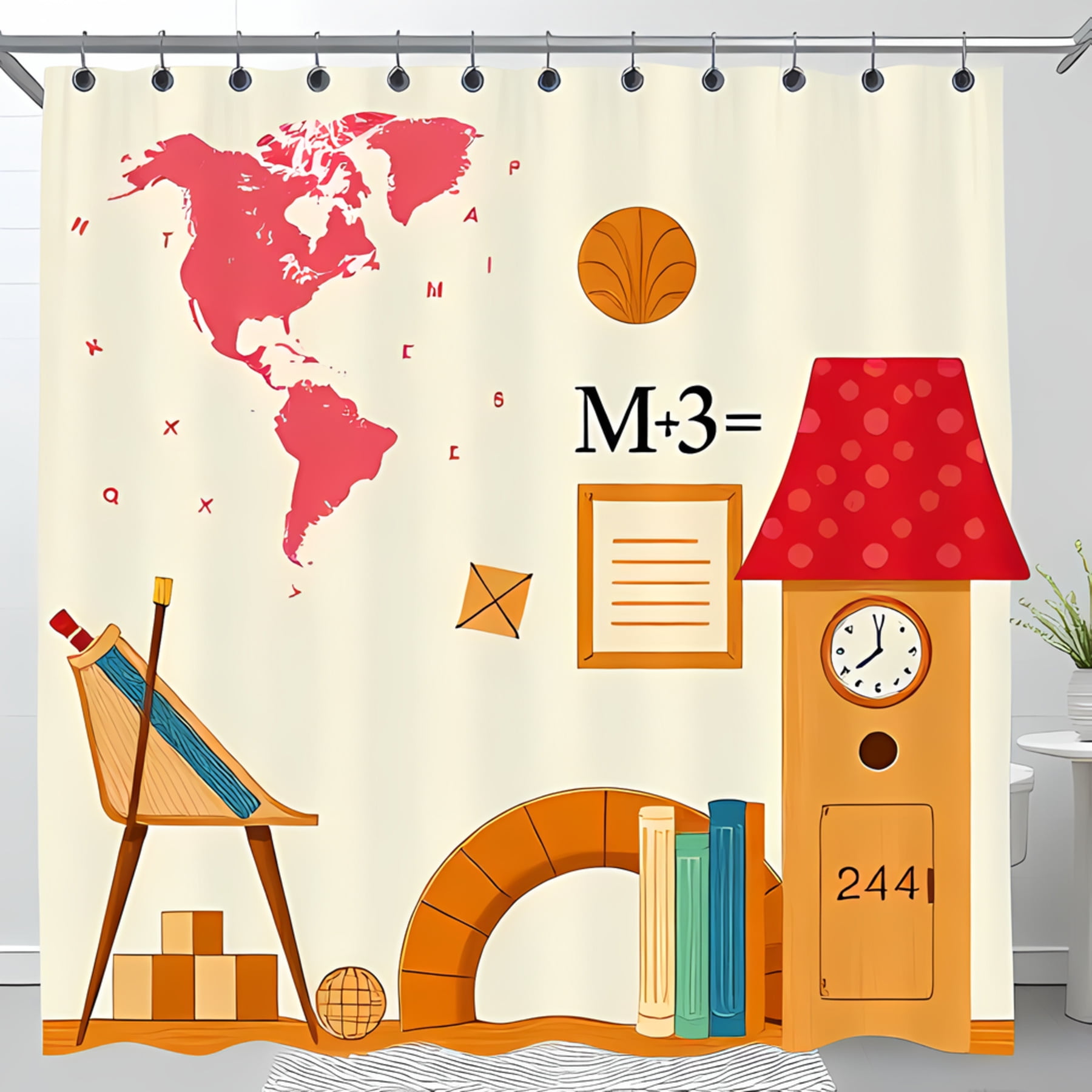 Whimsical Educational Shower Curtain with Colorful World Map Math ...