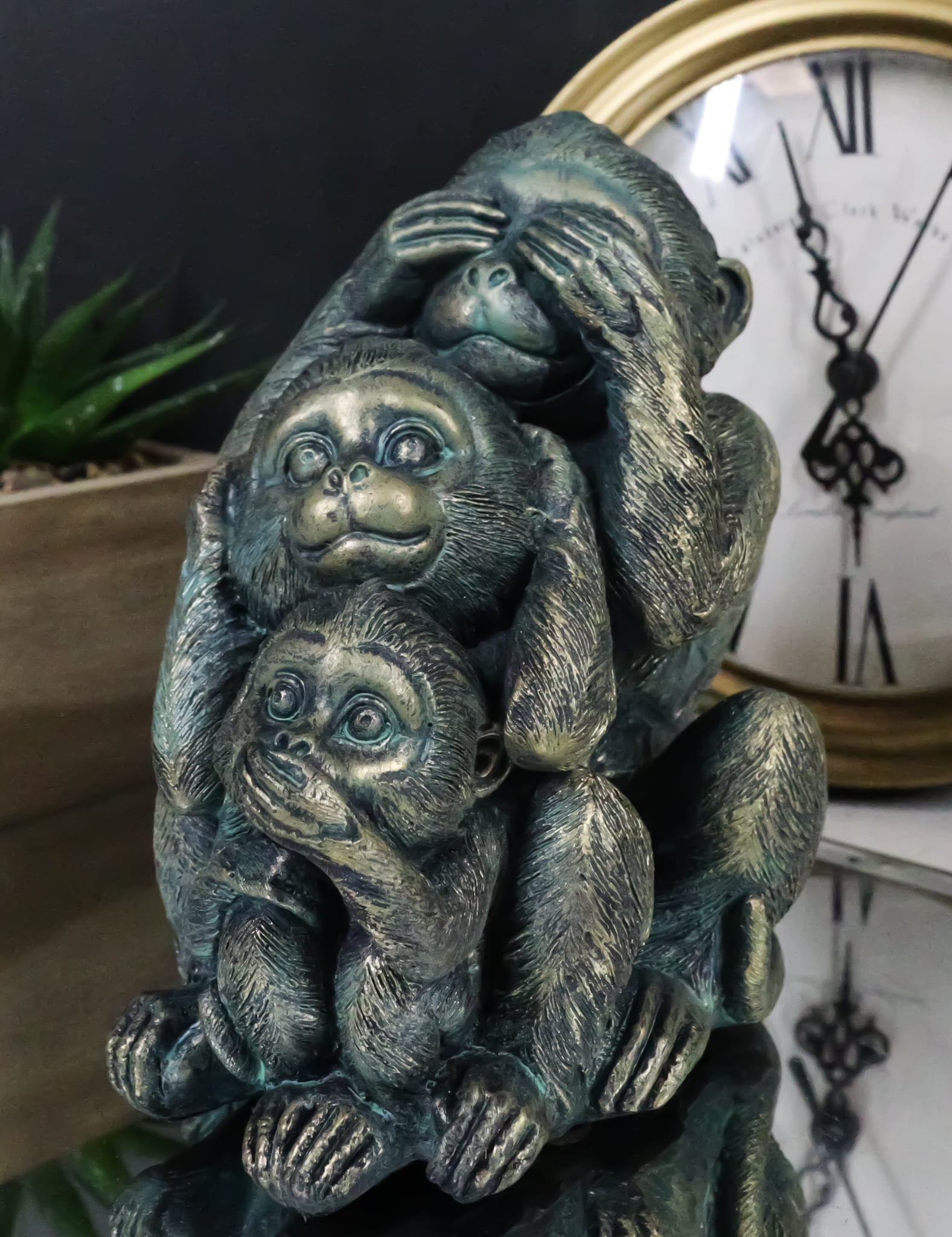 Whimsical Faded Bronze Color See Hear Speak No Evil Rainforest Monkeys ...