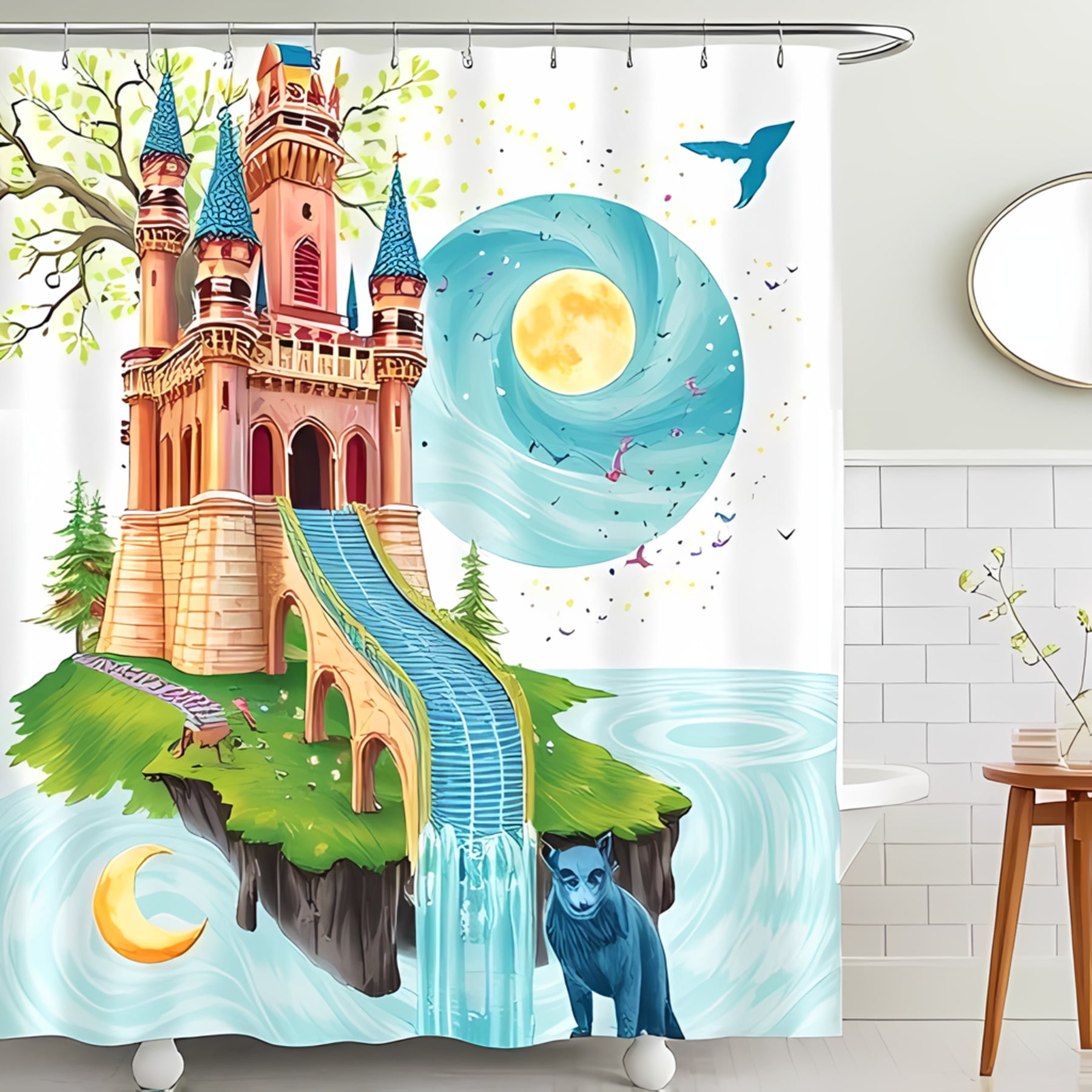 Whimsical Fantasy Castle Shower Curtain - Majestic Spires Island Dreamy ...