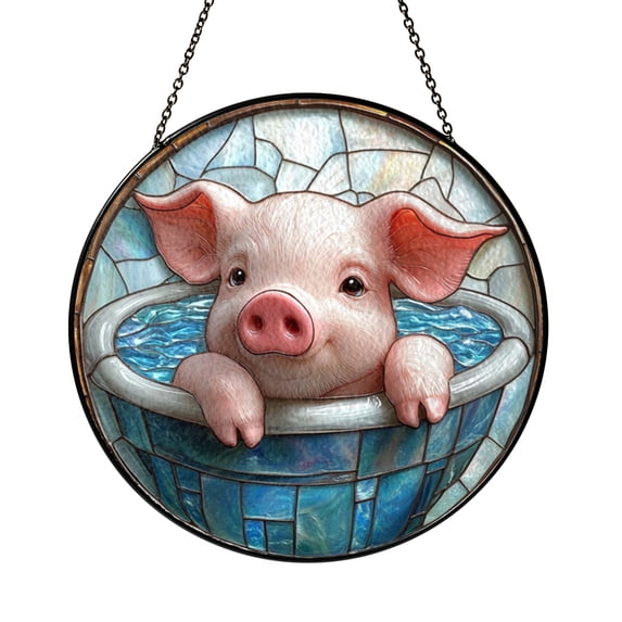 Whimsical Farm Pig Window Hanging – Glass Style Art1701 - Walmart.com