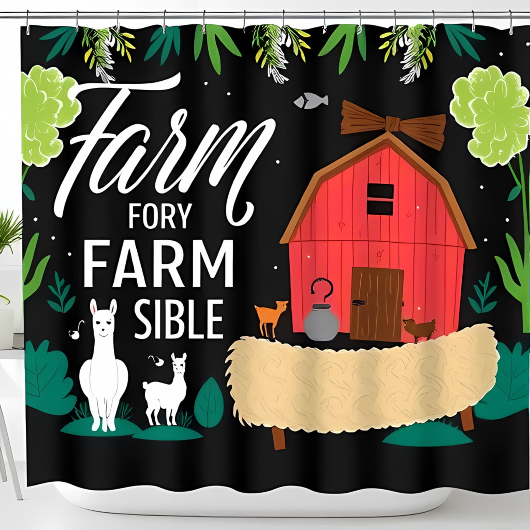 Whimsical Farm Scene Shower Curtain with Red Barn Adorable Animals ...