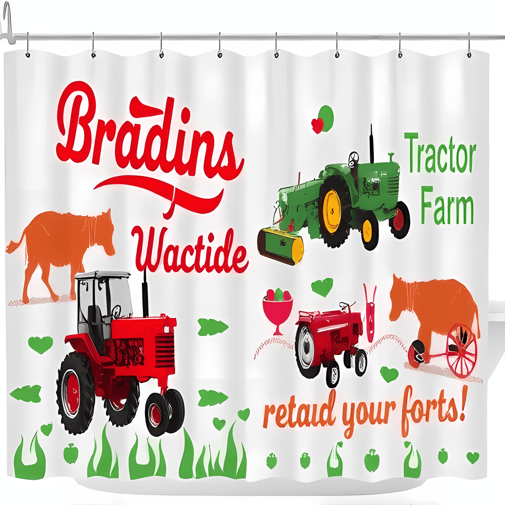 Whimsical Farm Scene Shower Curtain with Tractors & Horses - Fun ...