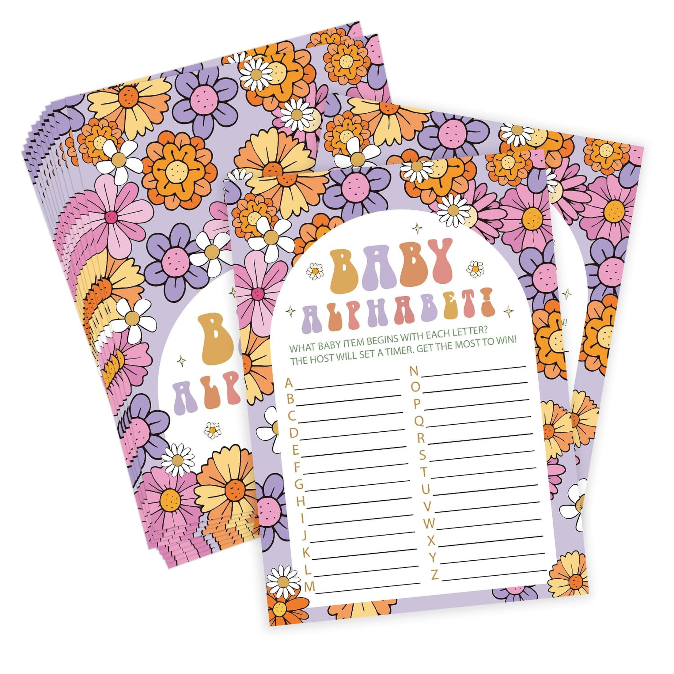 Whimsical Floral Baby Shower Game Set - 30 Retro Daisy Cards for Fun ...