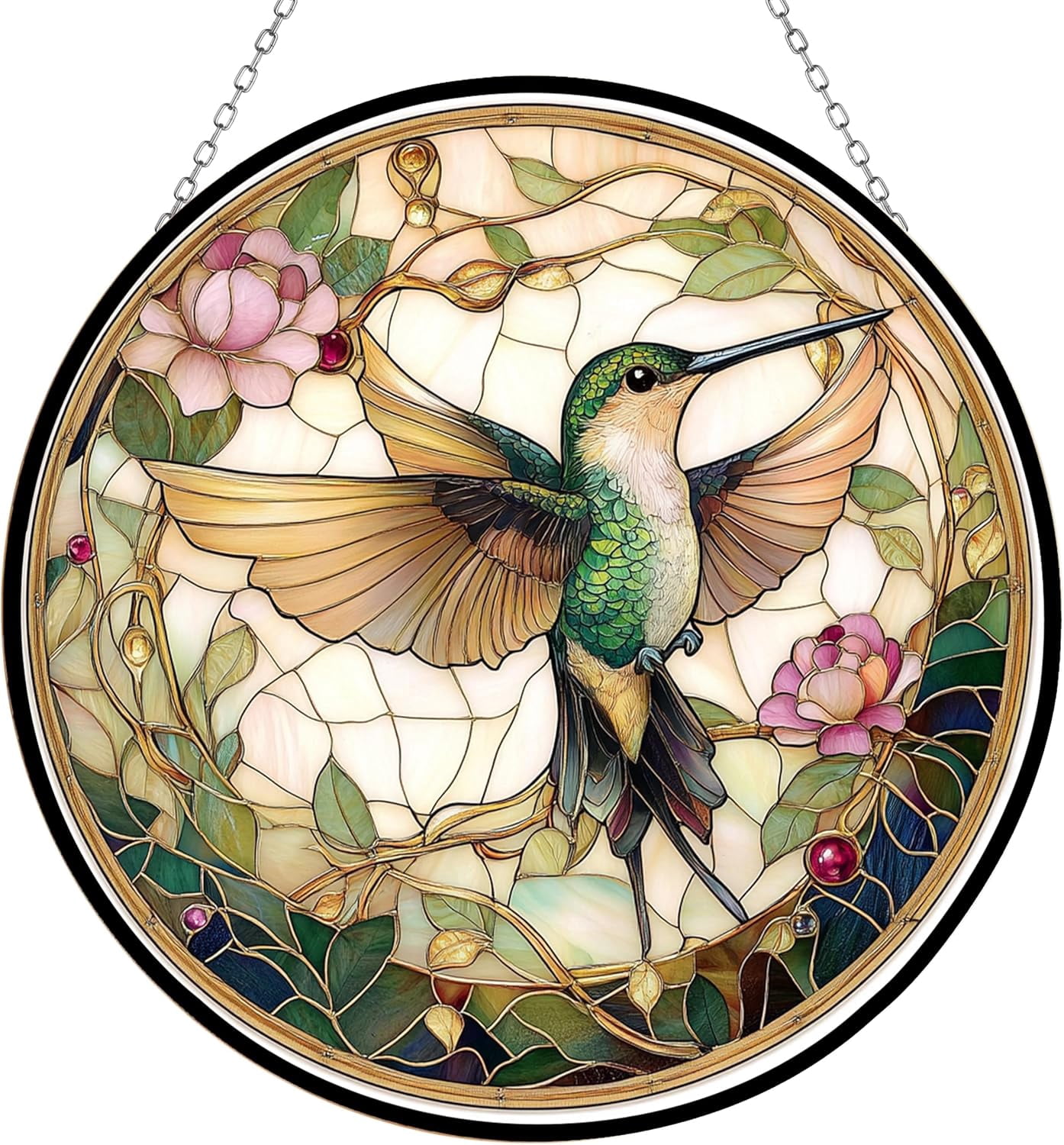 Whimsical Floral Hummingbird Stained Glass Suncatcher Stained Glass ...