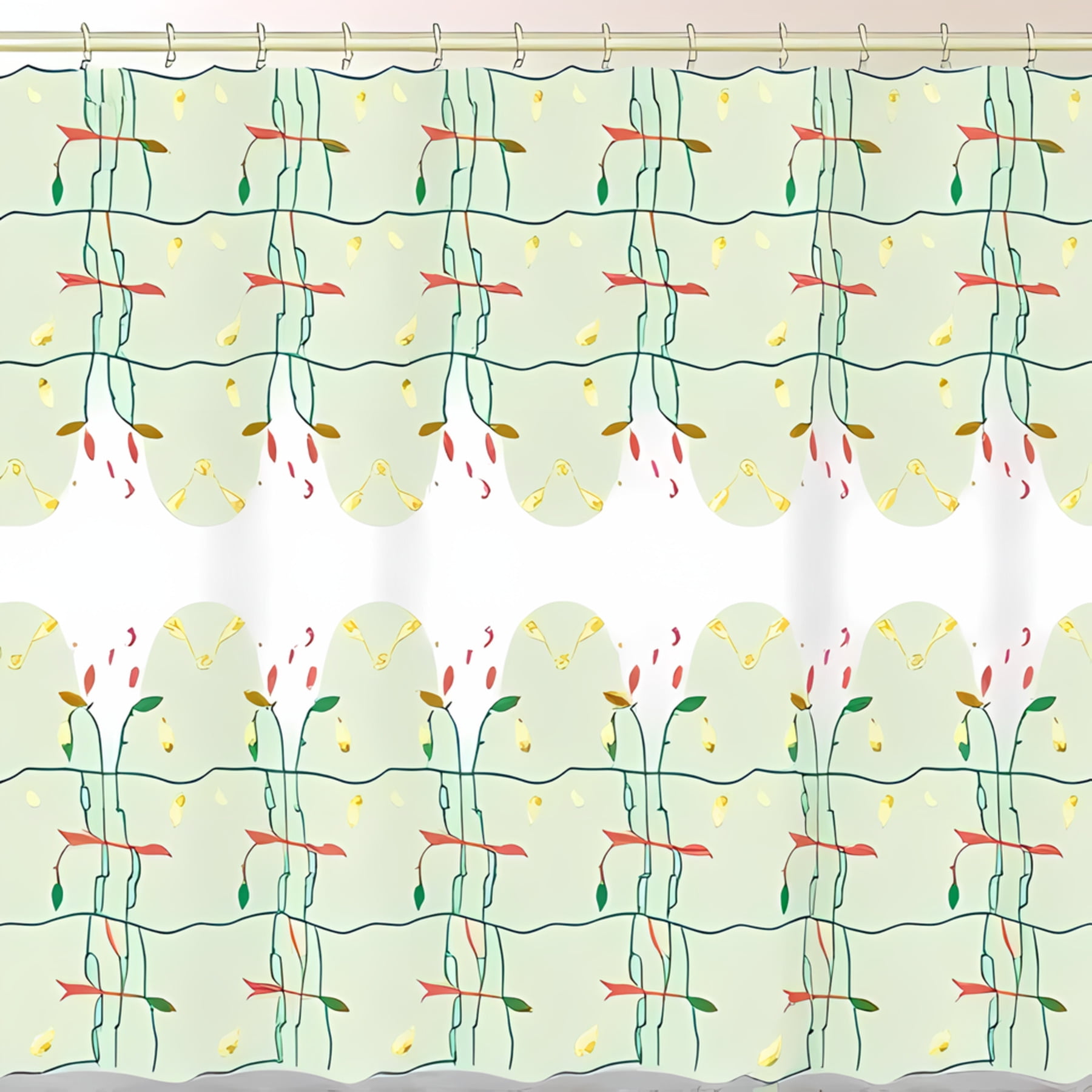 Whimsical Floral Lattice Shower Curtain - Delicate Green Lines on ...