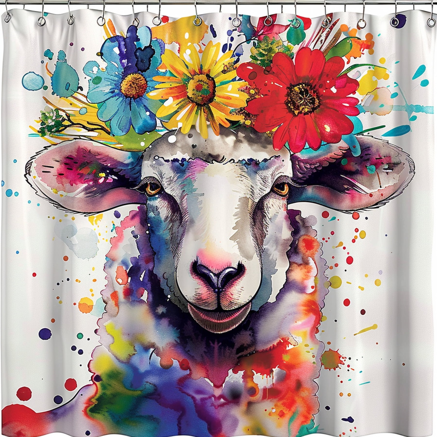 Whimsical Floral Sheep Shower Curtain Vibrant Watercolor Art for Your ...