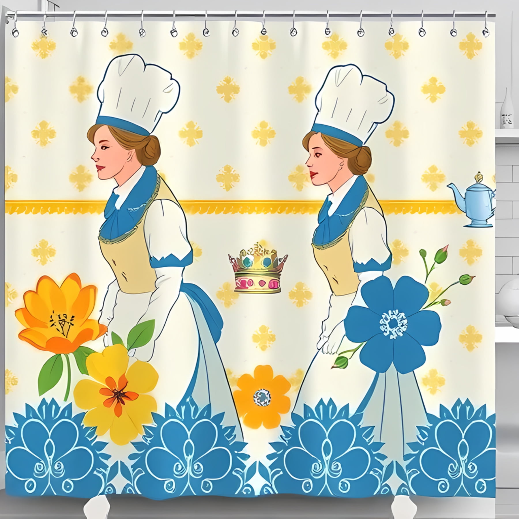 Whimsical Floral Shower Curtain - Elegant Female Chefs Yellow ...