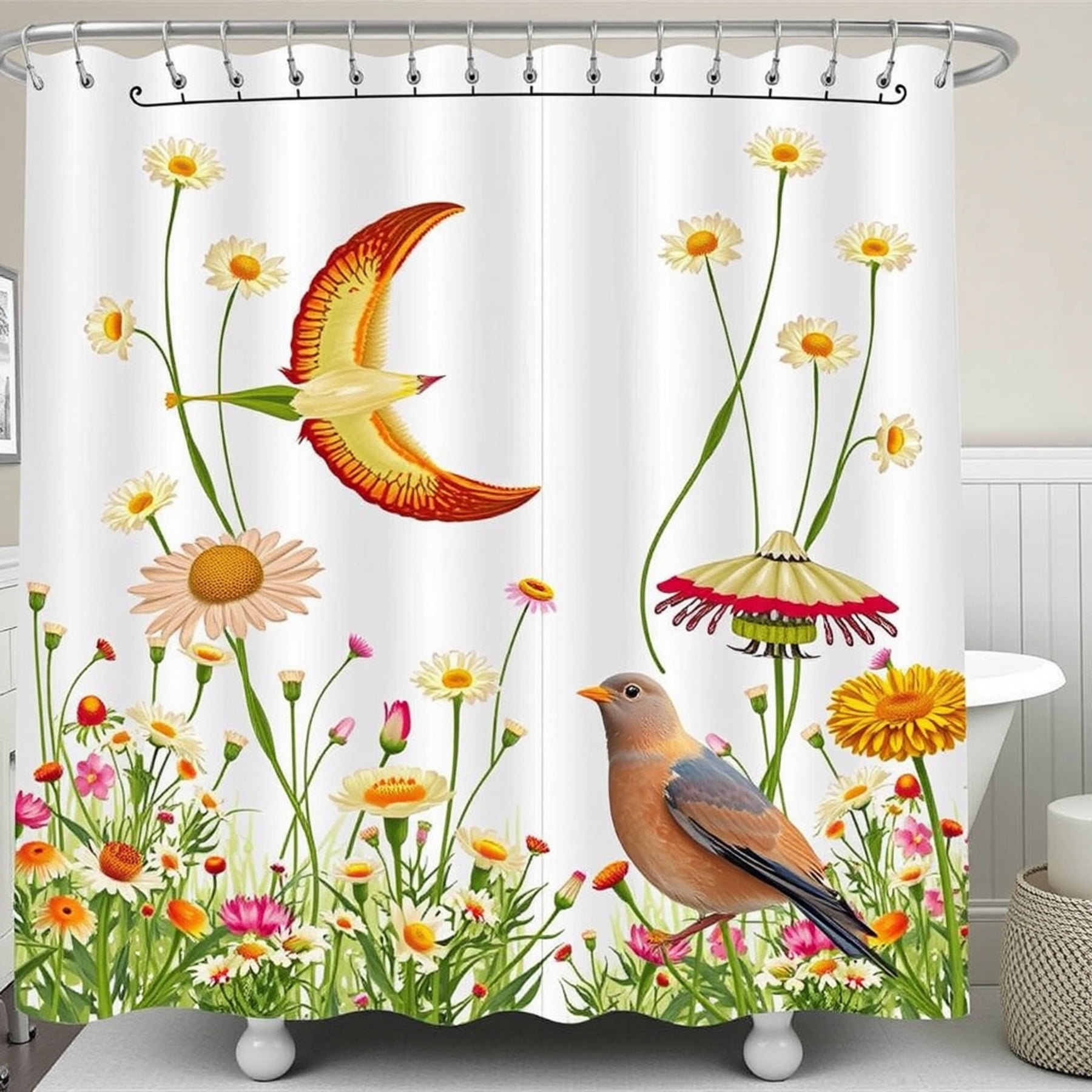 Whimsical Floral Shower Curtain - Multi-Hued Flower Design with ...