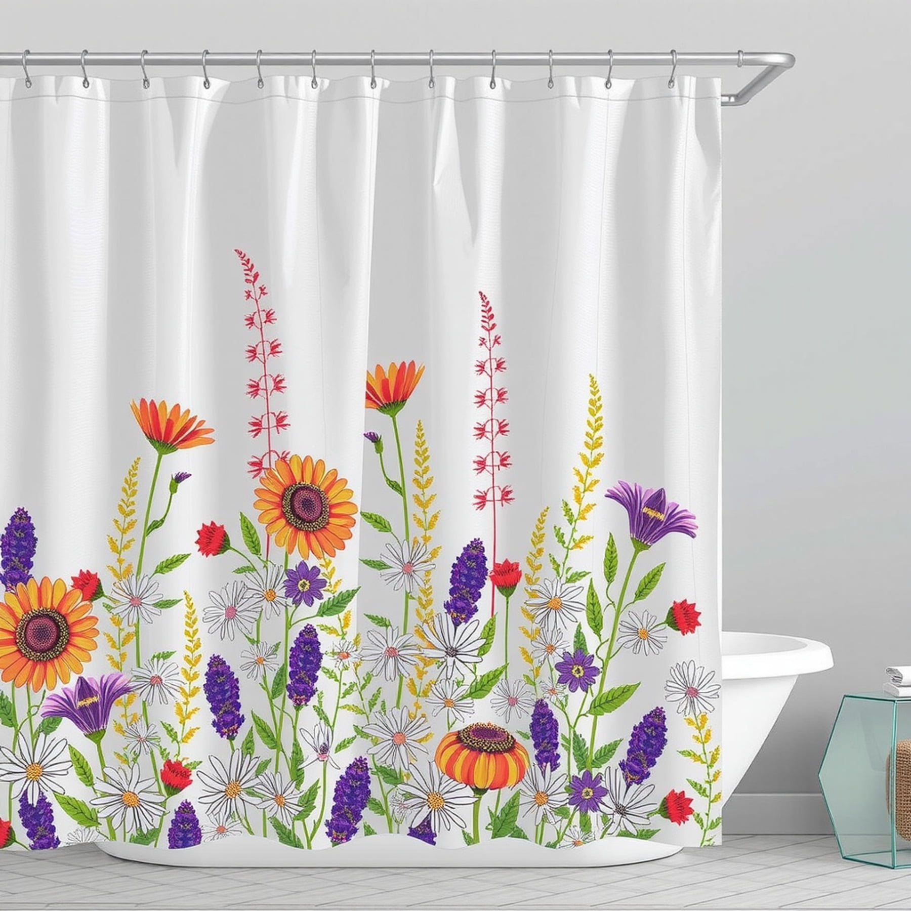 Whimsical Floral Shower Curtain - Vibrant Colors & Delicate Design ...