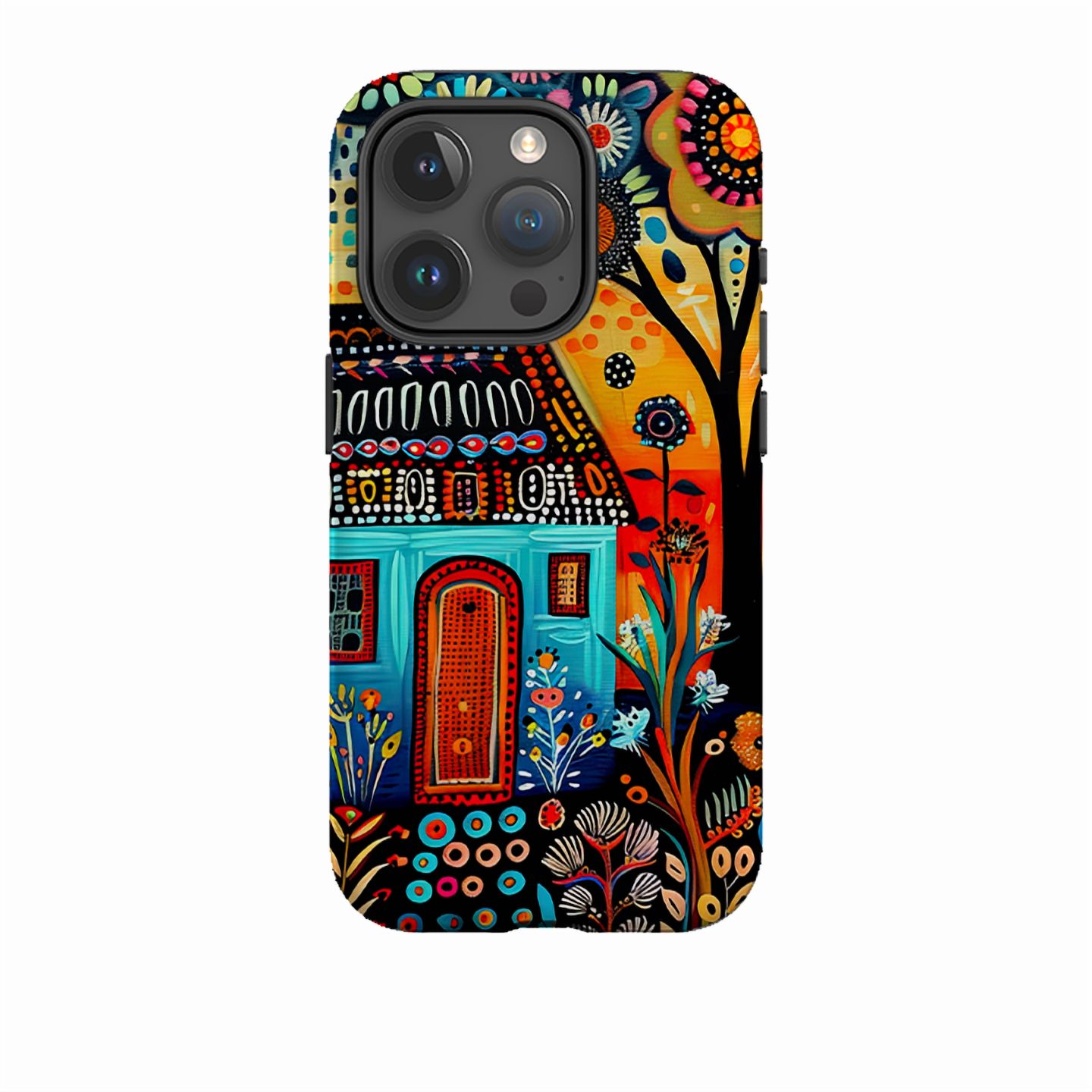 Whimsical Folk Art House VI Art Phone Case for iPhone 11 12 13 14 15 16 ...