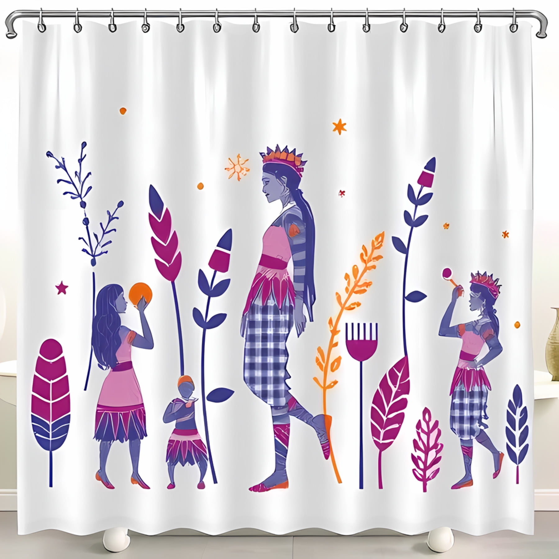Whimsical Folk-Art Shower Curtain with Crowned Woman Floral Elements ...