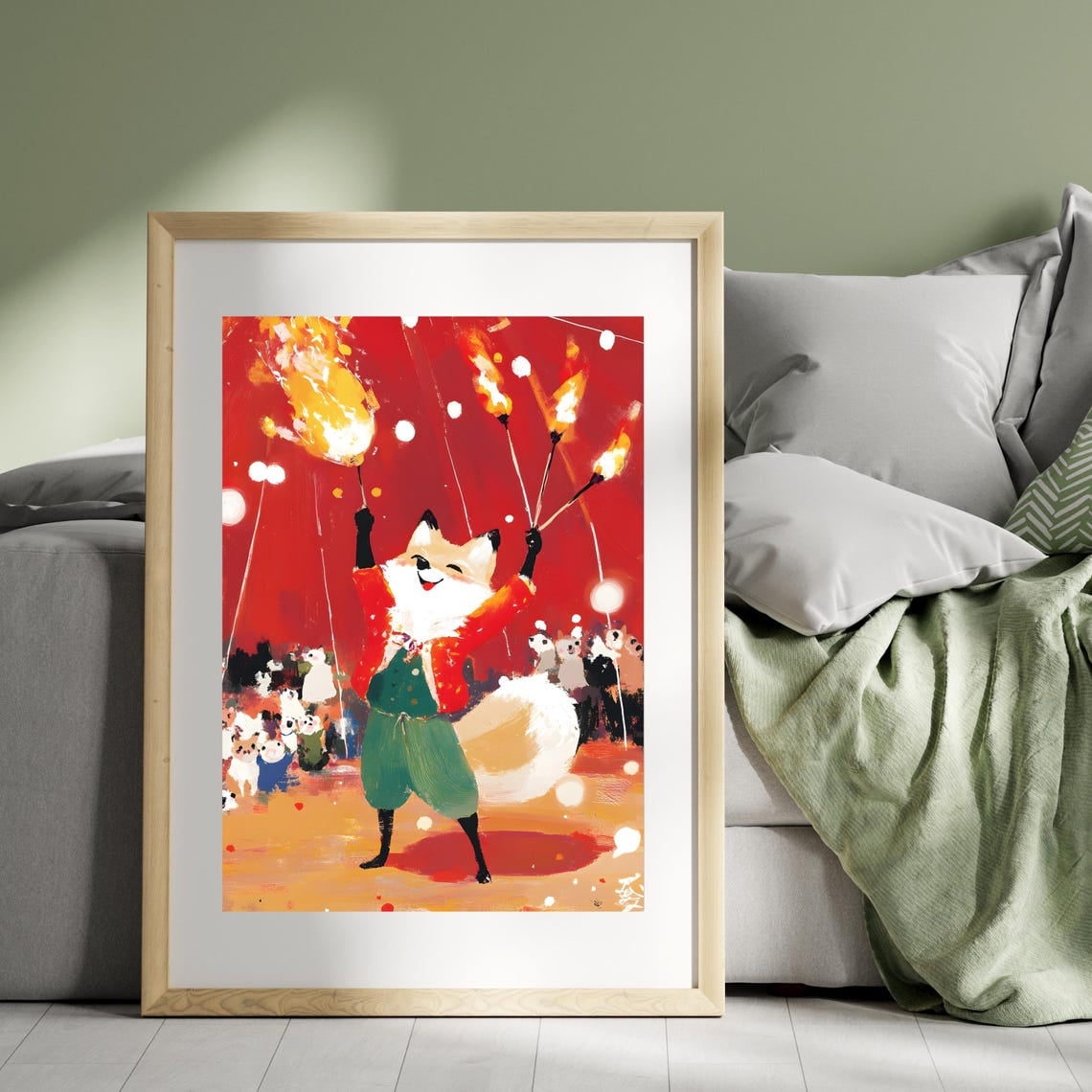 Whimsical Fox Fire Juggler Poster, Cute Foxfox Circus Performer Print ...