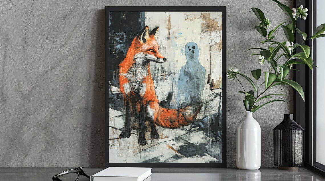 Whimsical Fox And Ghost Art Print, Surreal Fantasy Wall Decor, Mystical ...