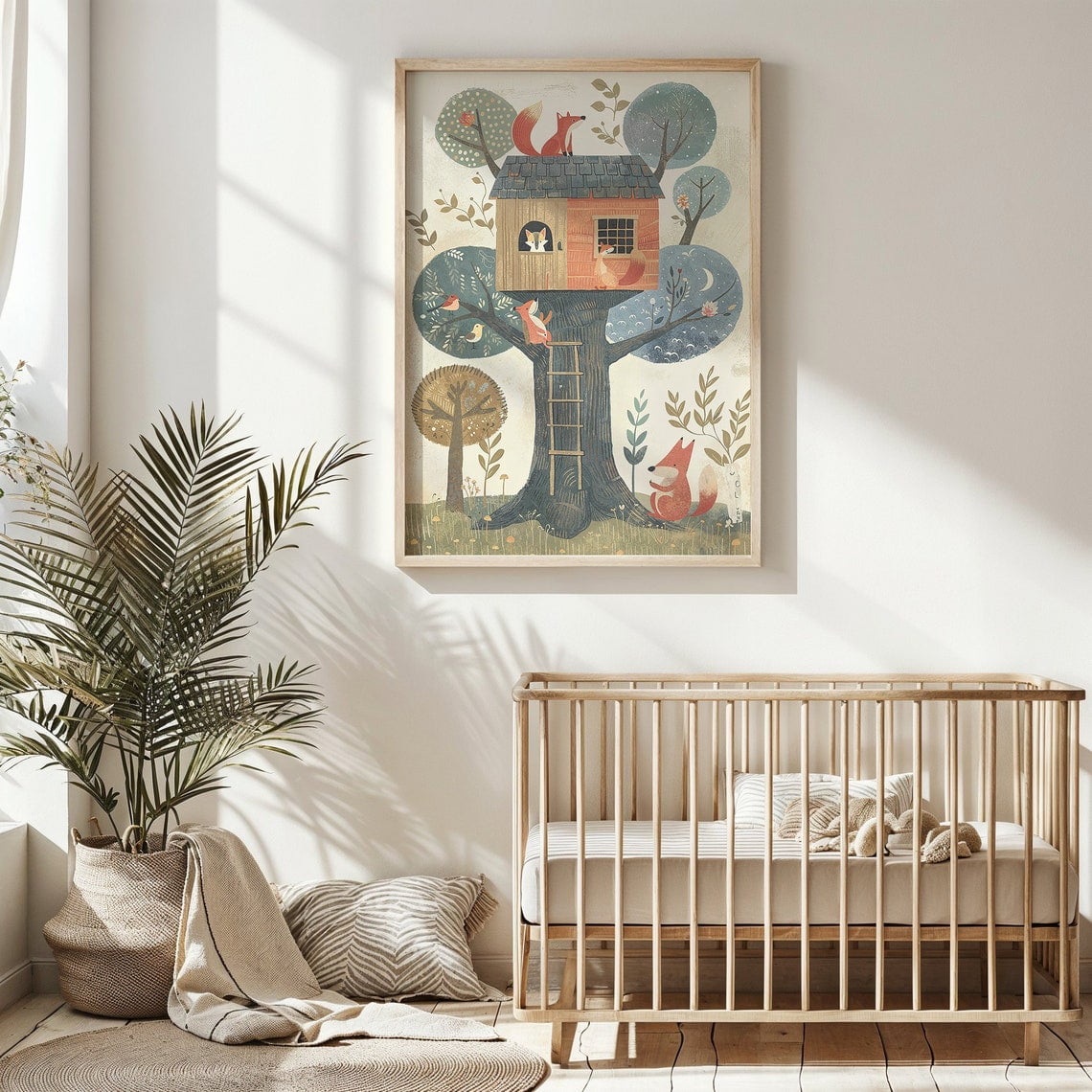 Whimsical Fox Treehouse Illustration, Nursery Wall Art, Kids Woodland ...
