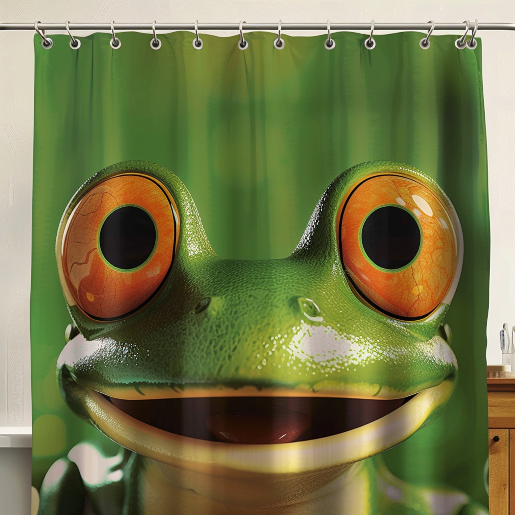 Whimsical Frog Face Shower Curtain Playful And Vibrant For Fun Home