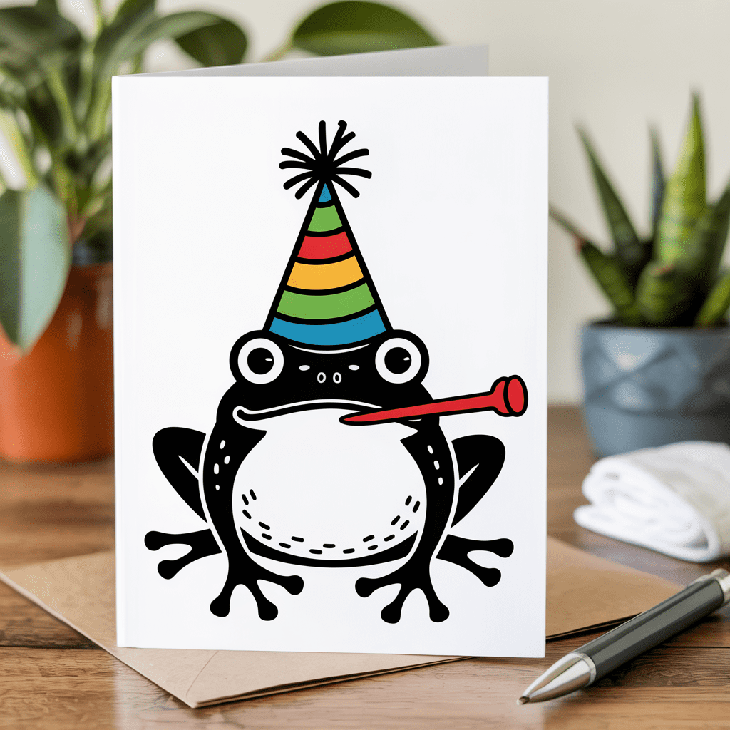 Whimsical Frog Party Card - Blank Inside with Envelope - Perfect for ...