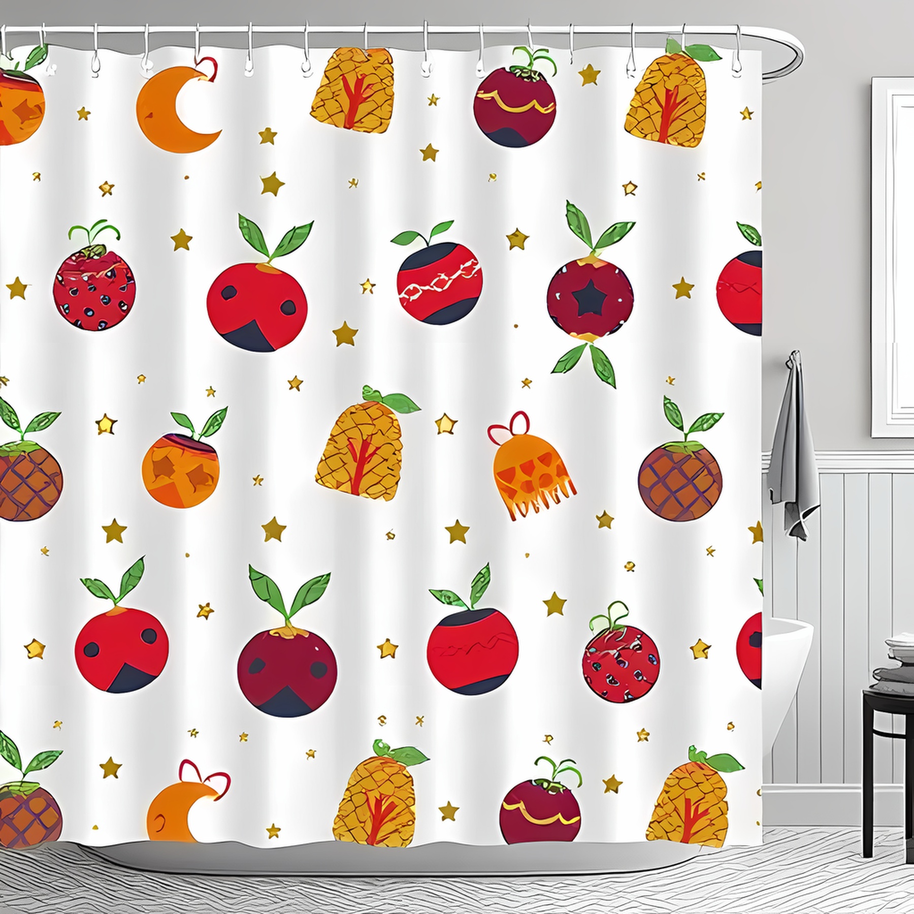 Whimsical Fruit & Curtain - Colorful Playful Design for a Cheerful ...