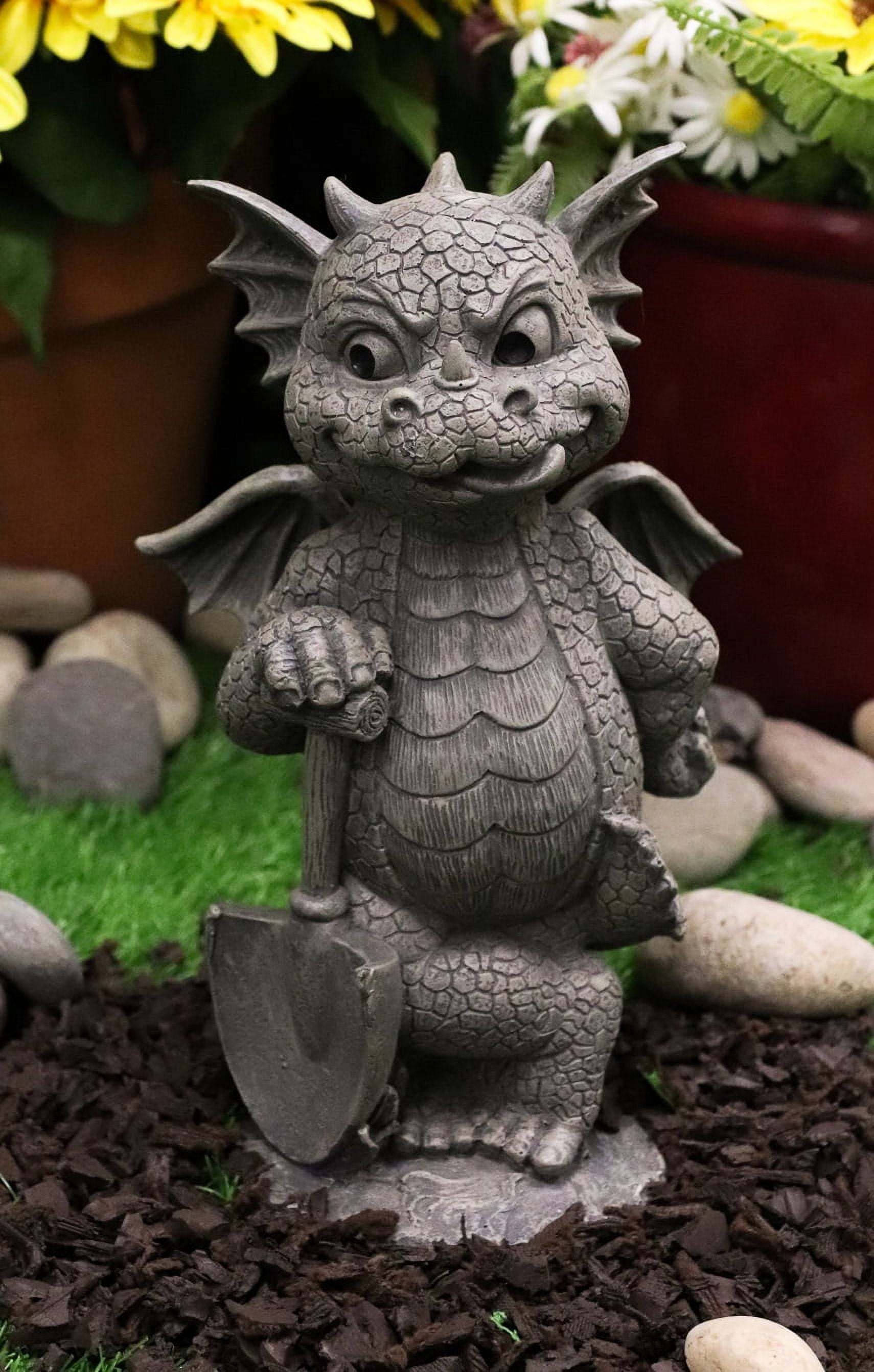 Whimsical Garden Dragon With Shovel Statue 11.5"H Gardening Green Thumb ...