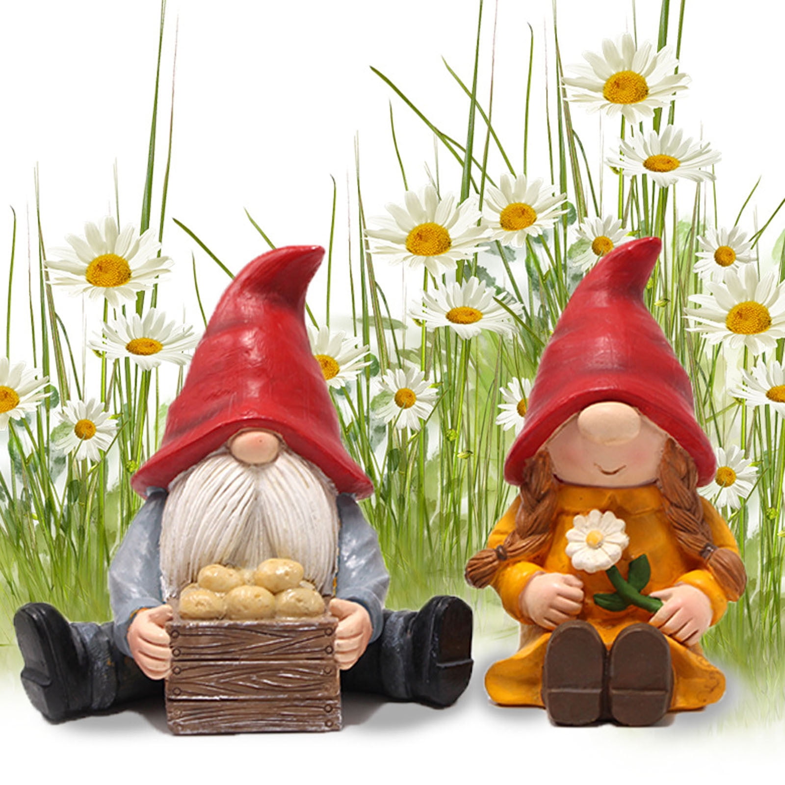 Whimsical Garden Gnome Statue 2Pcs,Couple Gnomes Hold Potato and Flower ...
