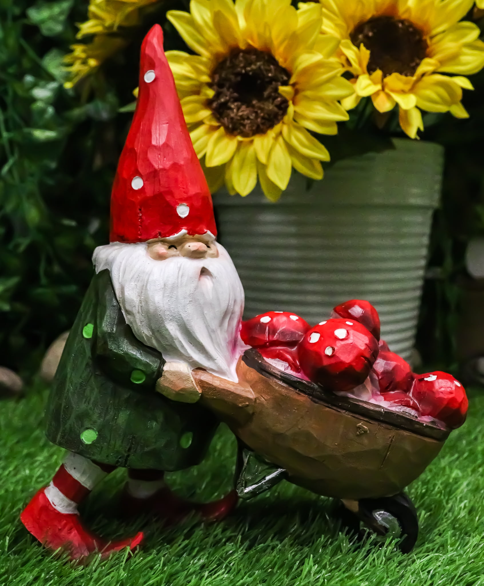 Whimsical Garden Mr Grandpa Gnome Pushing Toadstool Mushrooms ...
