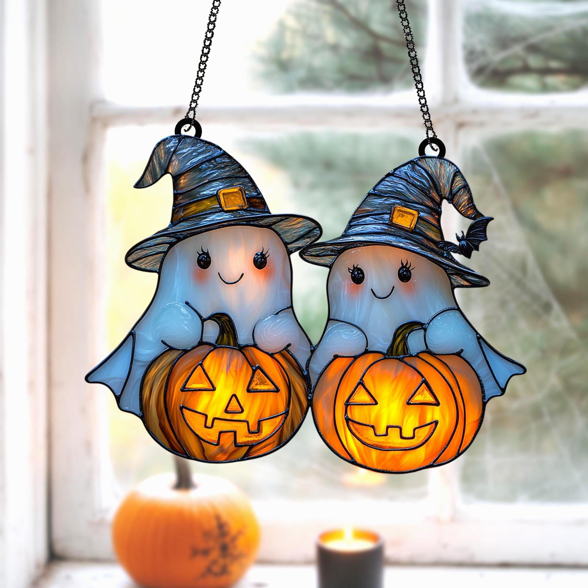 Whimsical Ghost Friends Acrylic Window Hanging – Faux Stained Glass ...