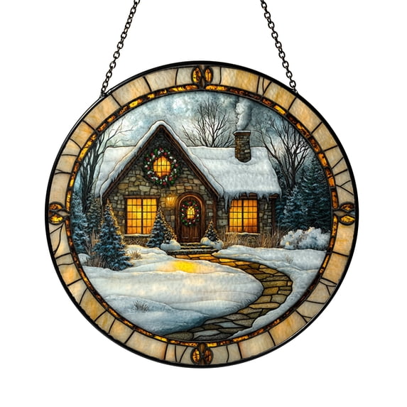 Whimsical Gingerbread Style House Glass Window Hanging Decor, Winter ...