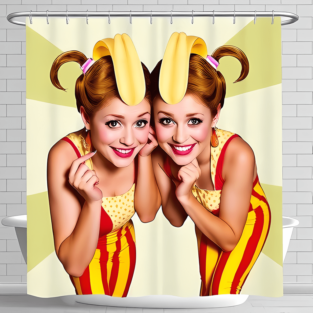 Whimsical Girls Shower Curtain with Banana Peel Pigtails - Fun Retro ...