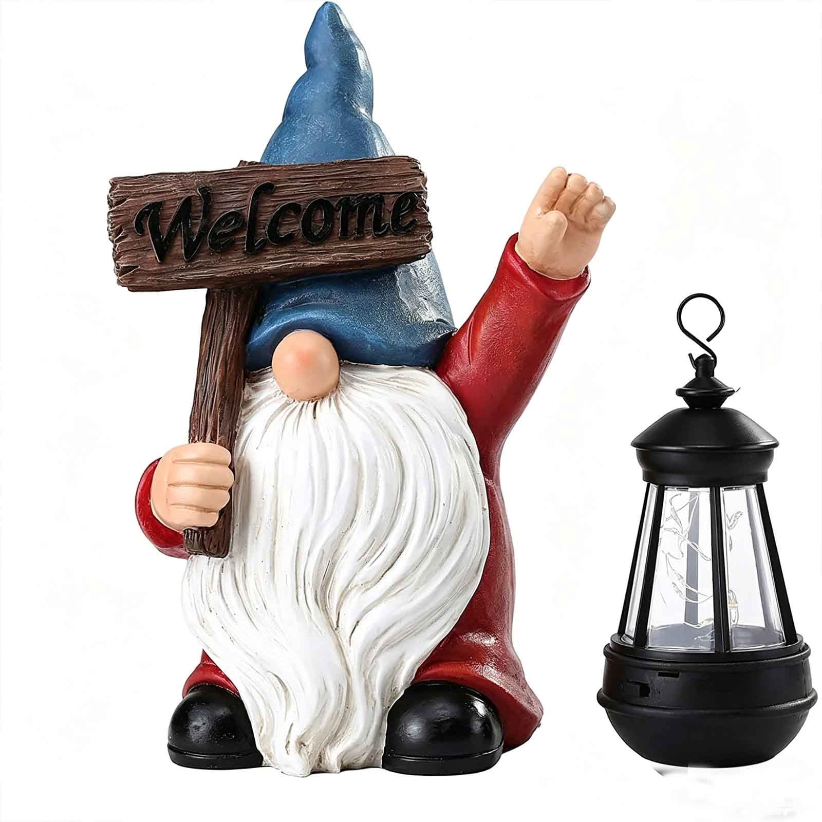 Whimsical Gnome Statue with Solar LED Light – Weather-Resin Garden ...