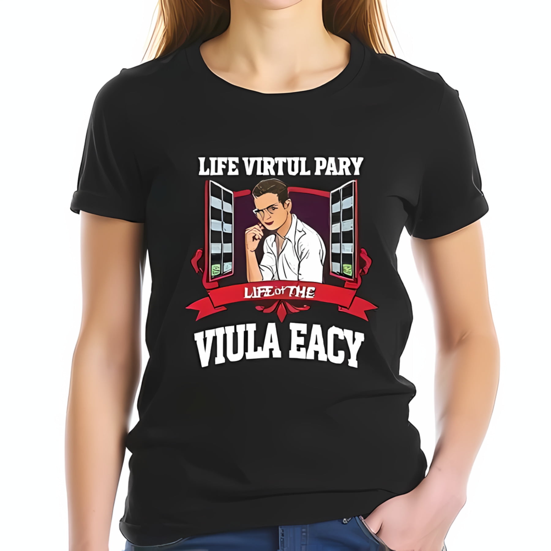 Whimsical Graphic Cotton Short Sleeve T-Shirt - " LIFE VIRTUL PARY ...