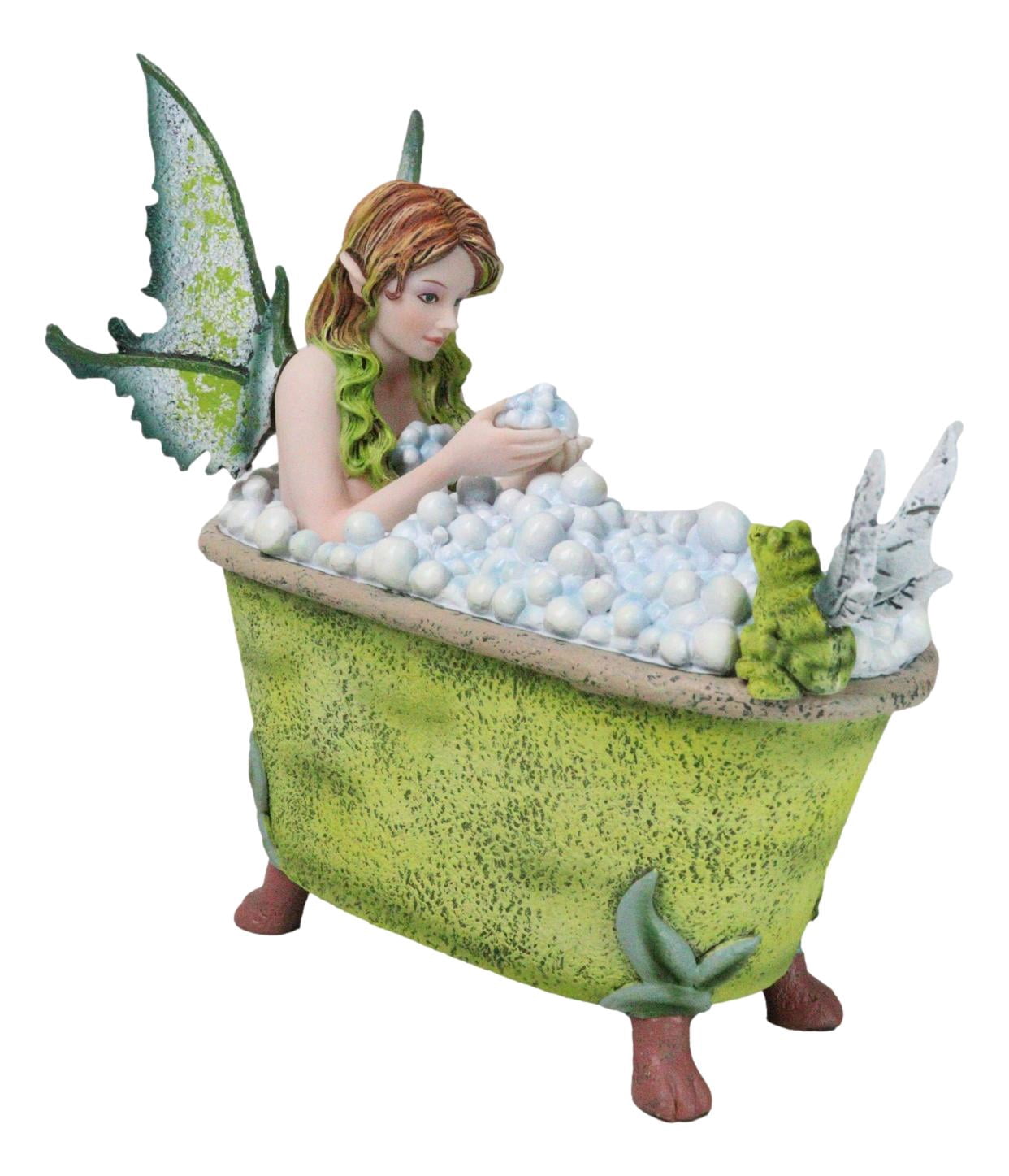 Whimsical Green Fairy Bathing in Tub With Pixie Frog Figurine By Amy ...