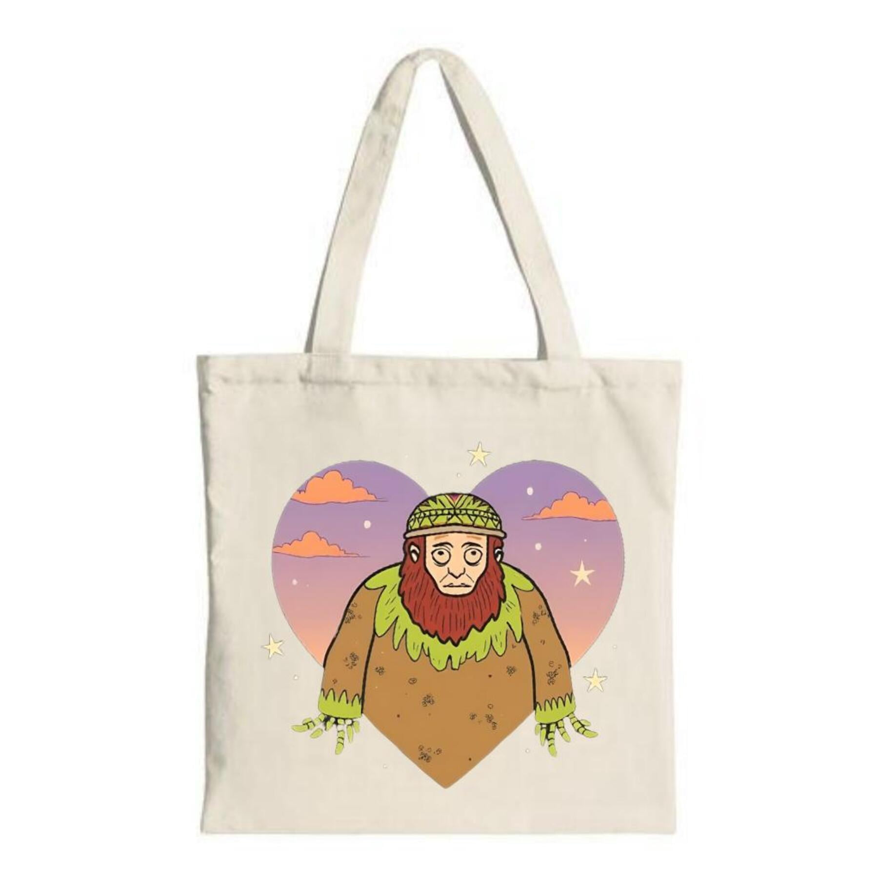 Whimsical Green - Hatted Character Canvas Tote Bag with Leafy Attire ...