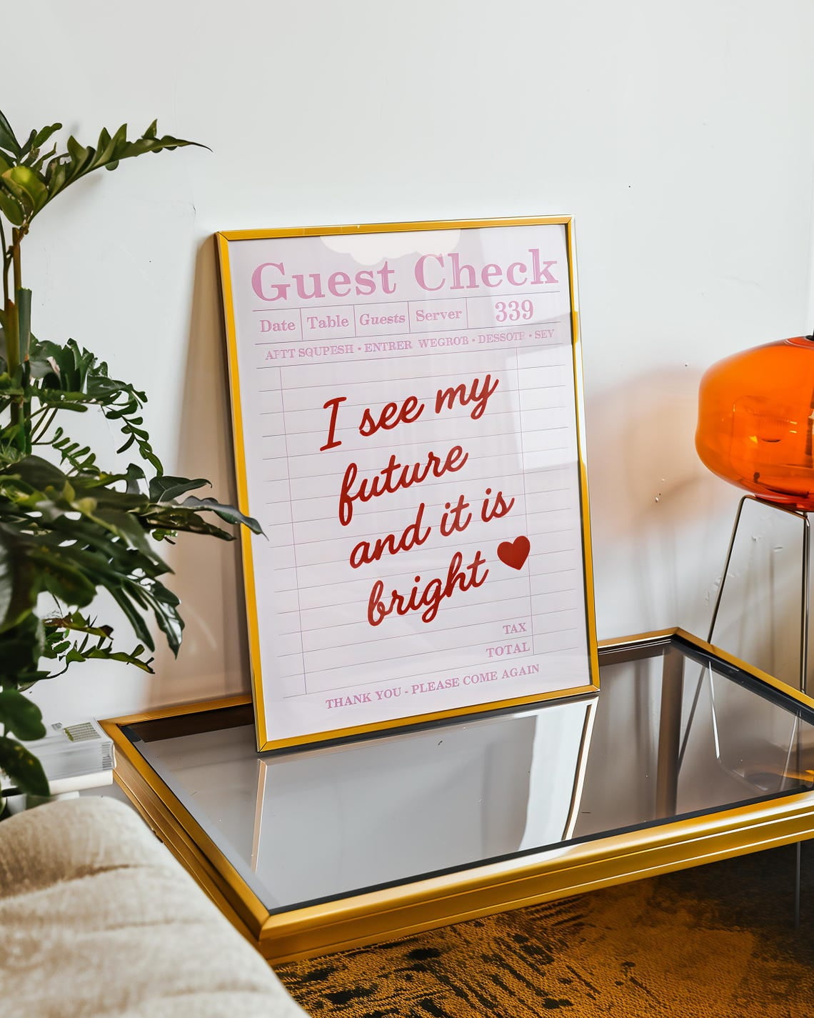 Whimsical Guest Check Poster, Pink Guest Check Poster, Retro Art Poster ...