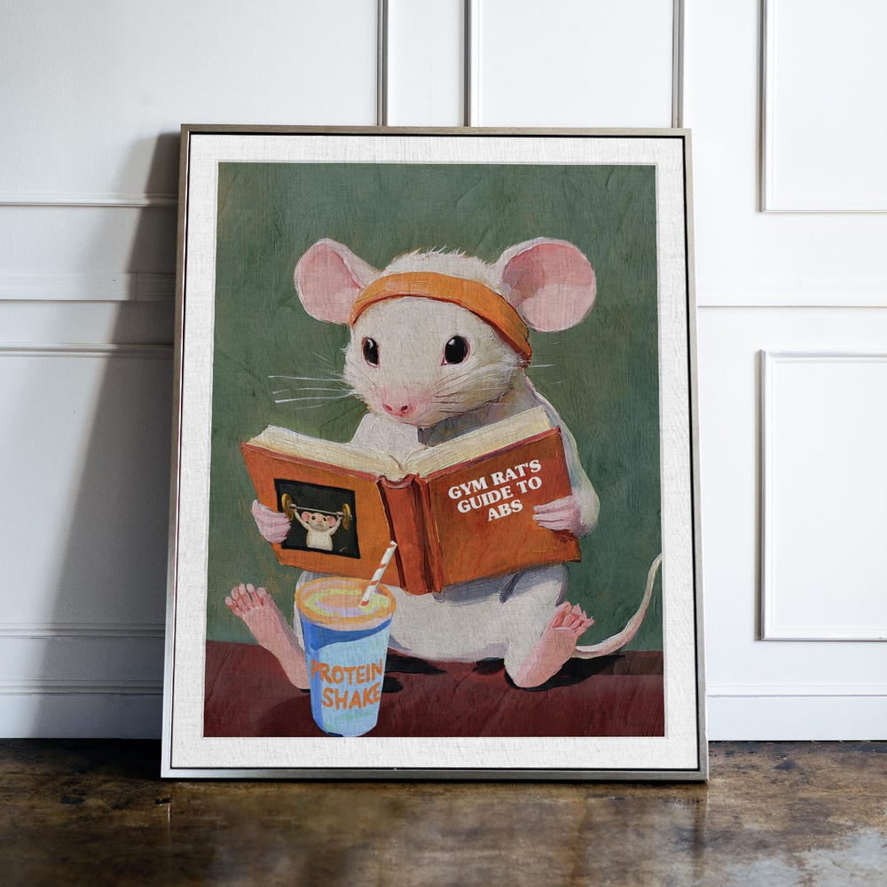 Whimsical Gym Rat'S Guide To Abs - Funny Animal Fitness Art Print For ...