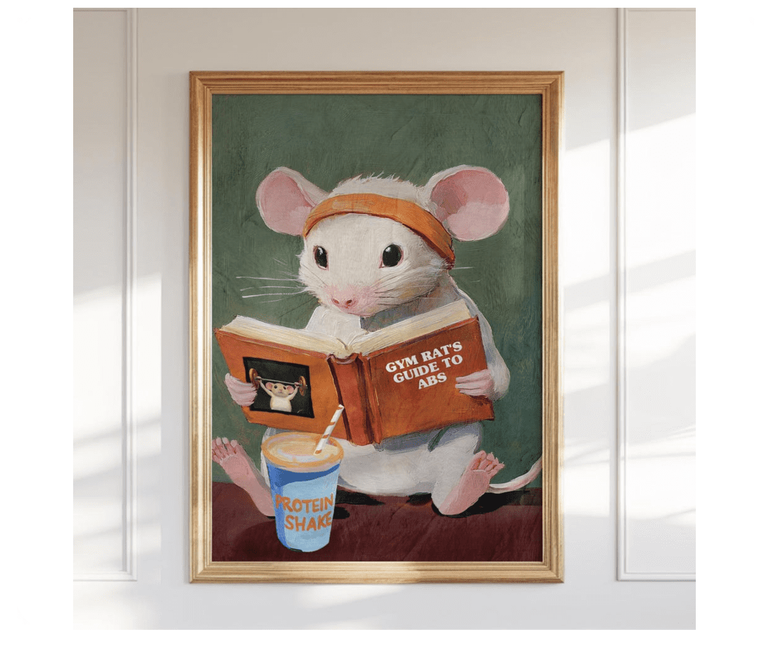 Whimsical Gym Rat's Guide to Abs Funny Animal Fitness Art Print for ...