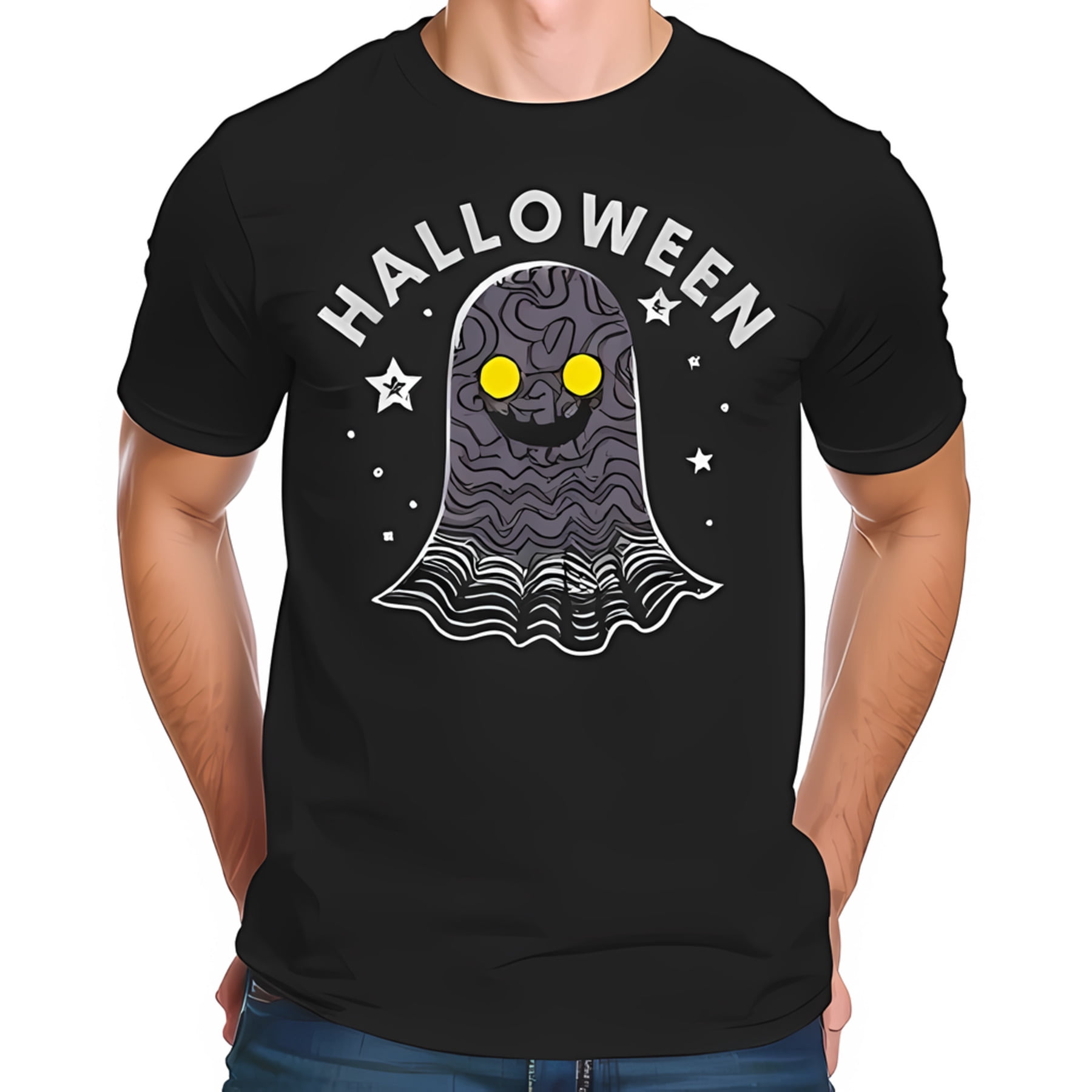 Whimsical Halloween Cotton Short Sleeve T-Shirt with Ghost Design ...