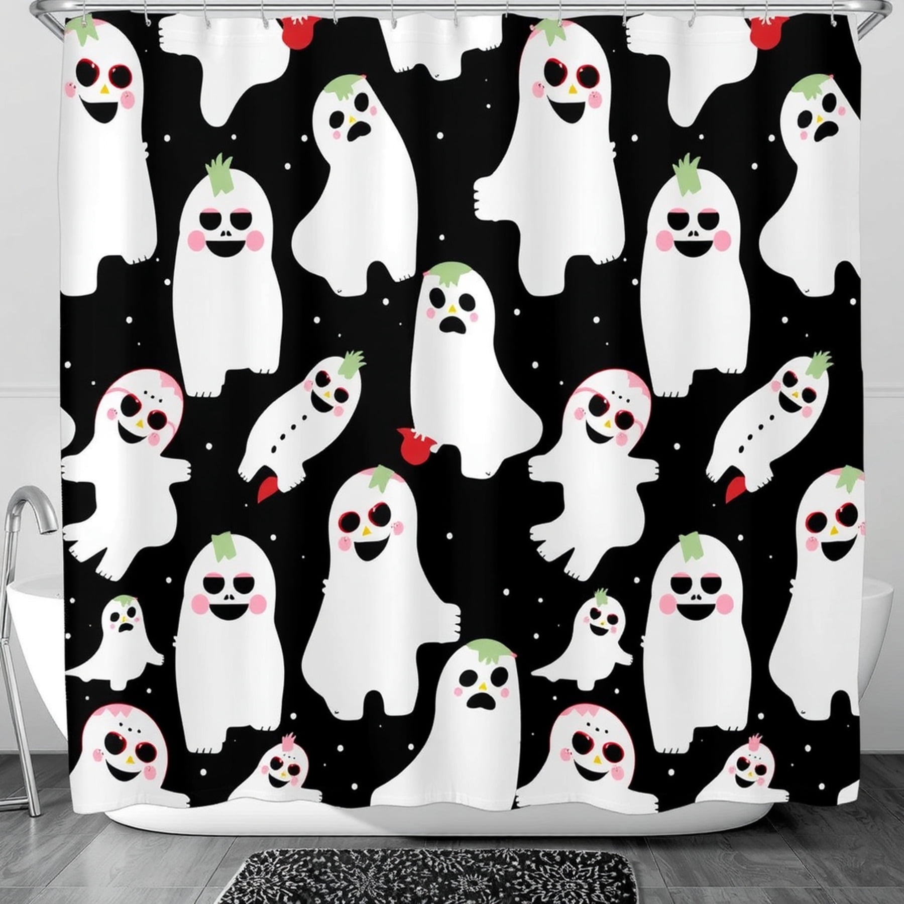 Whimsical Halloween Ghost Shower Curtain - Playful Design with Cheeks ...