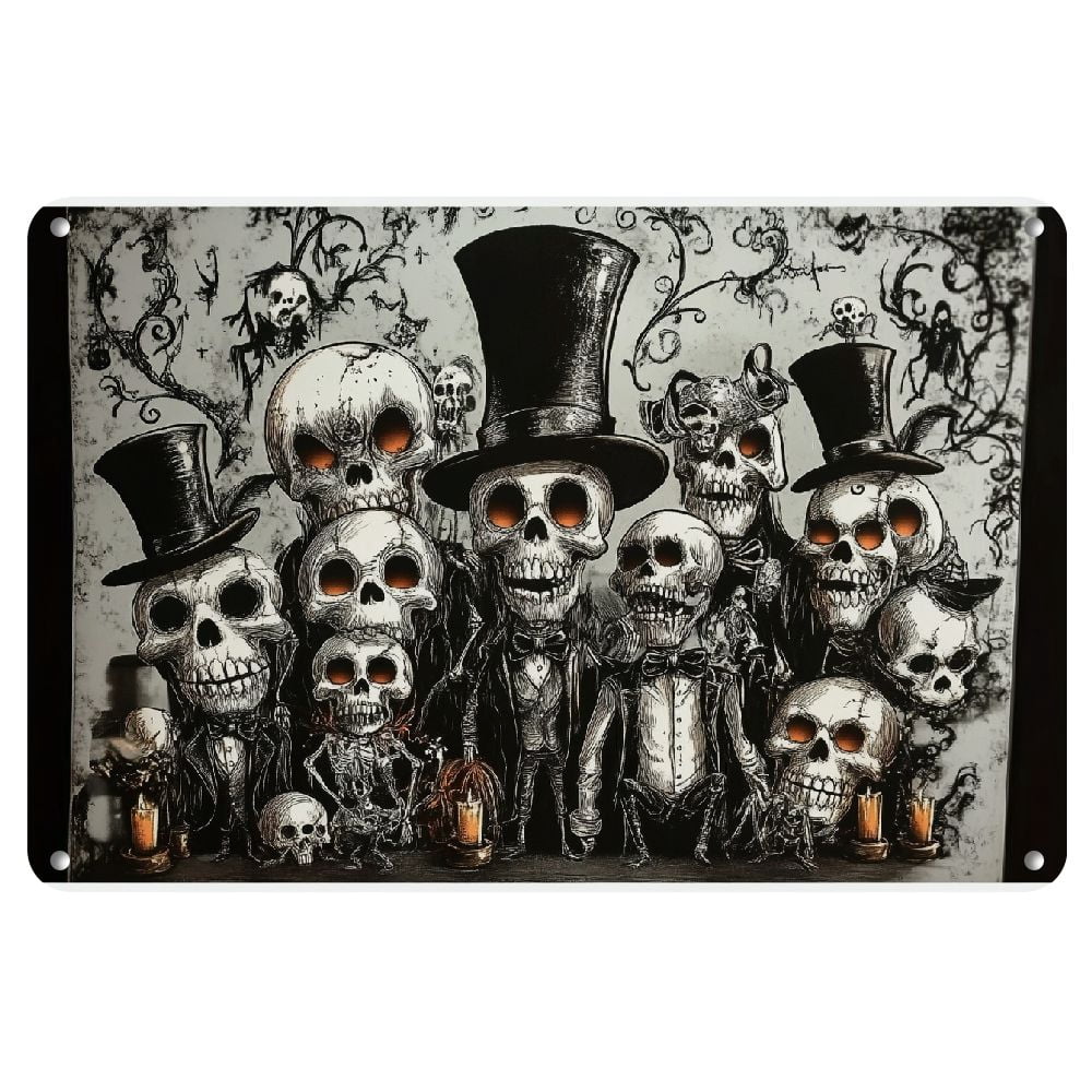 Whimsical Halloween Metal Wall Sign - 12x8" | Spooky Skeletons ...