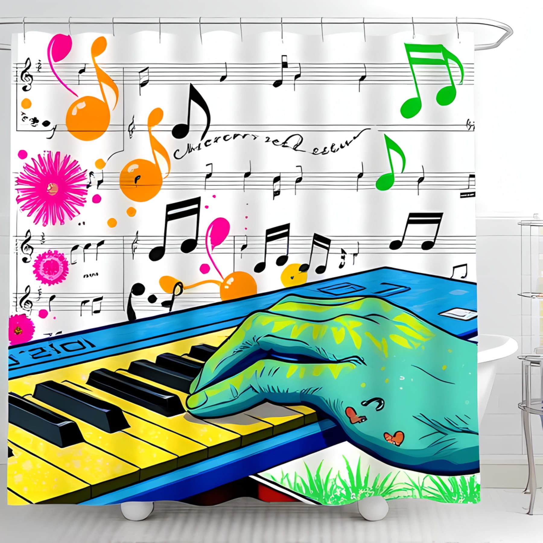 Whimsical Hand & Colorful Keyboard Shower Curtain - Vibrant Musical ...