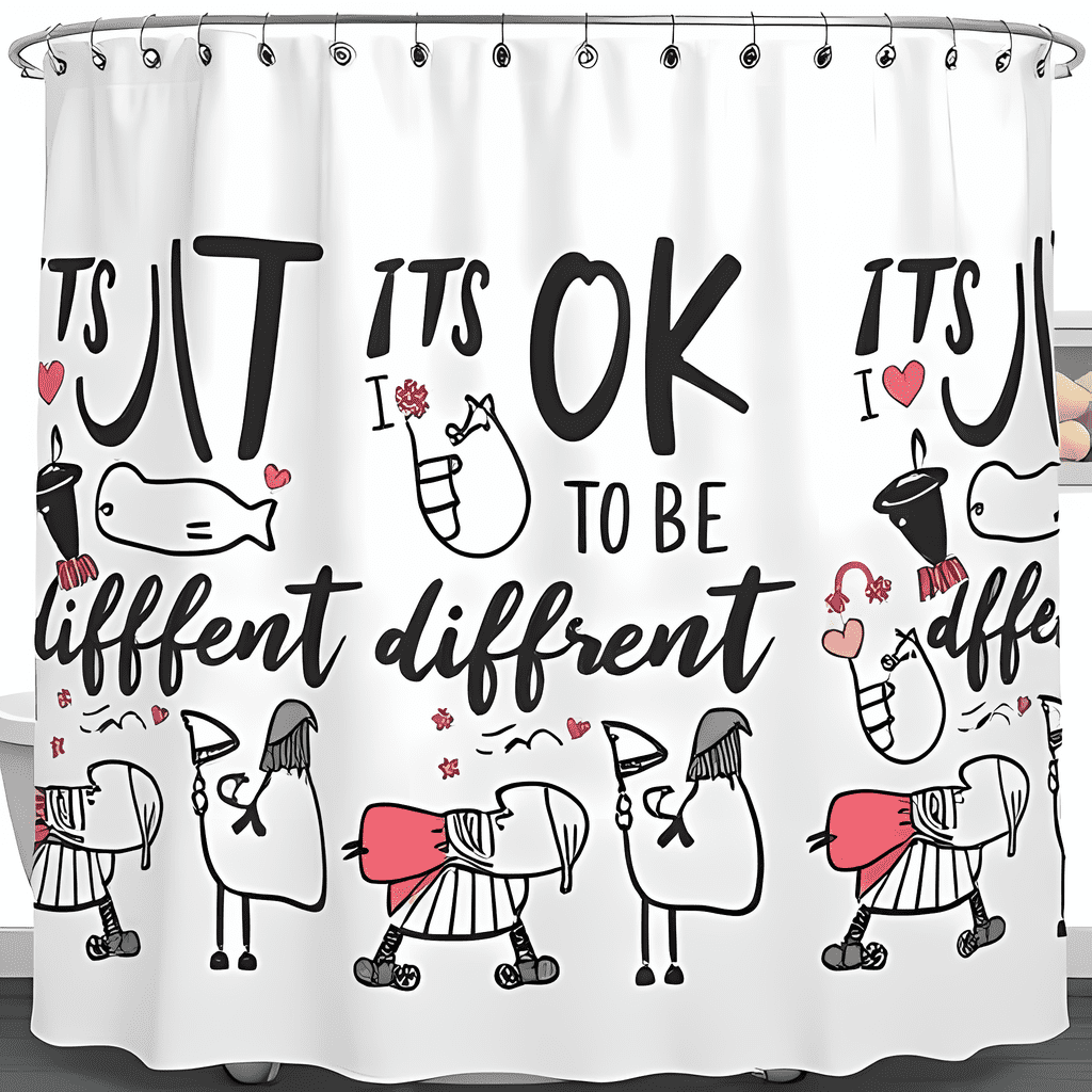 Whimsical Hand-Drawn Shower Curtain - "It's OK to be Different" with ...