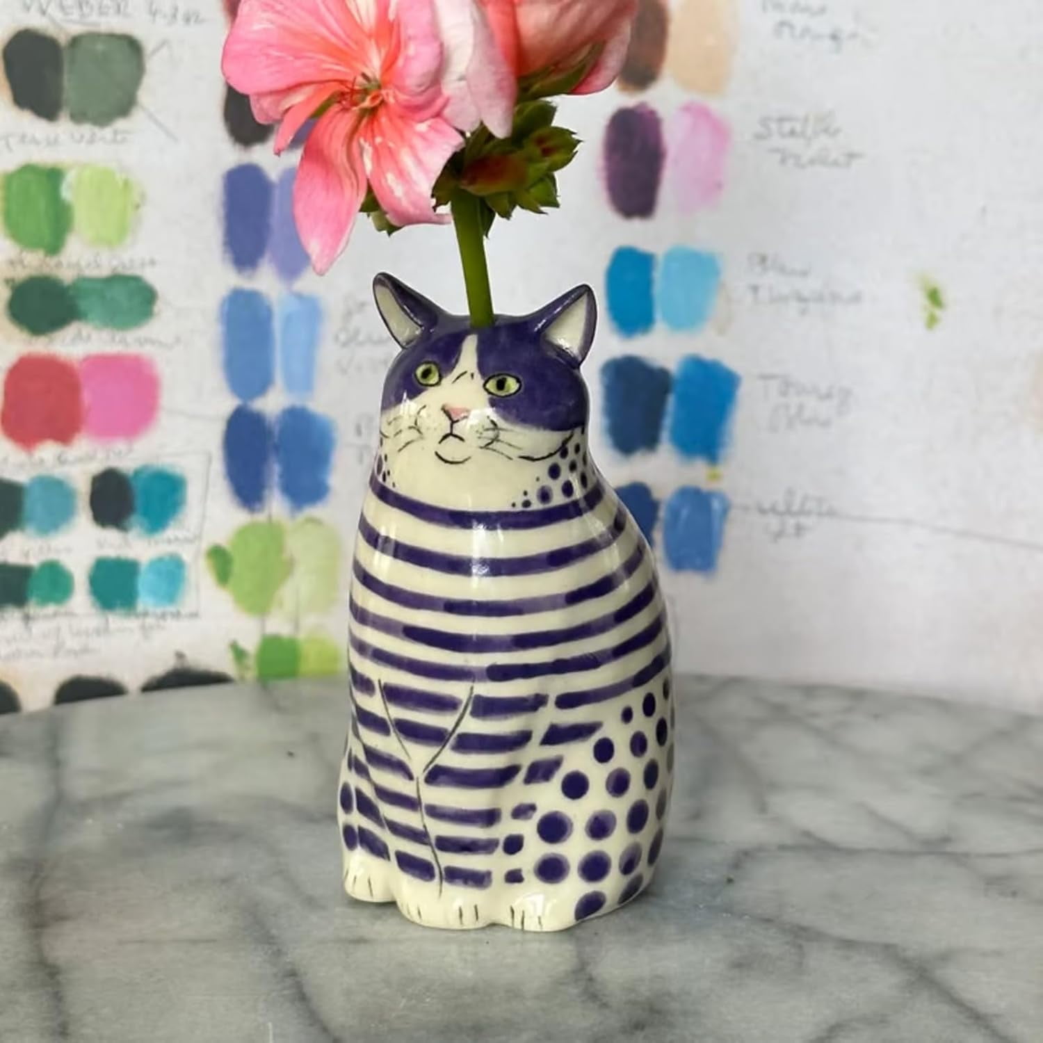 Whimsical Hand-Painted Cat Vase Collection, Whimsical Handmade Polka ...