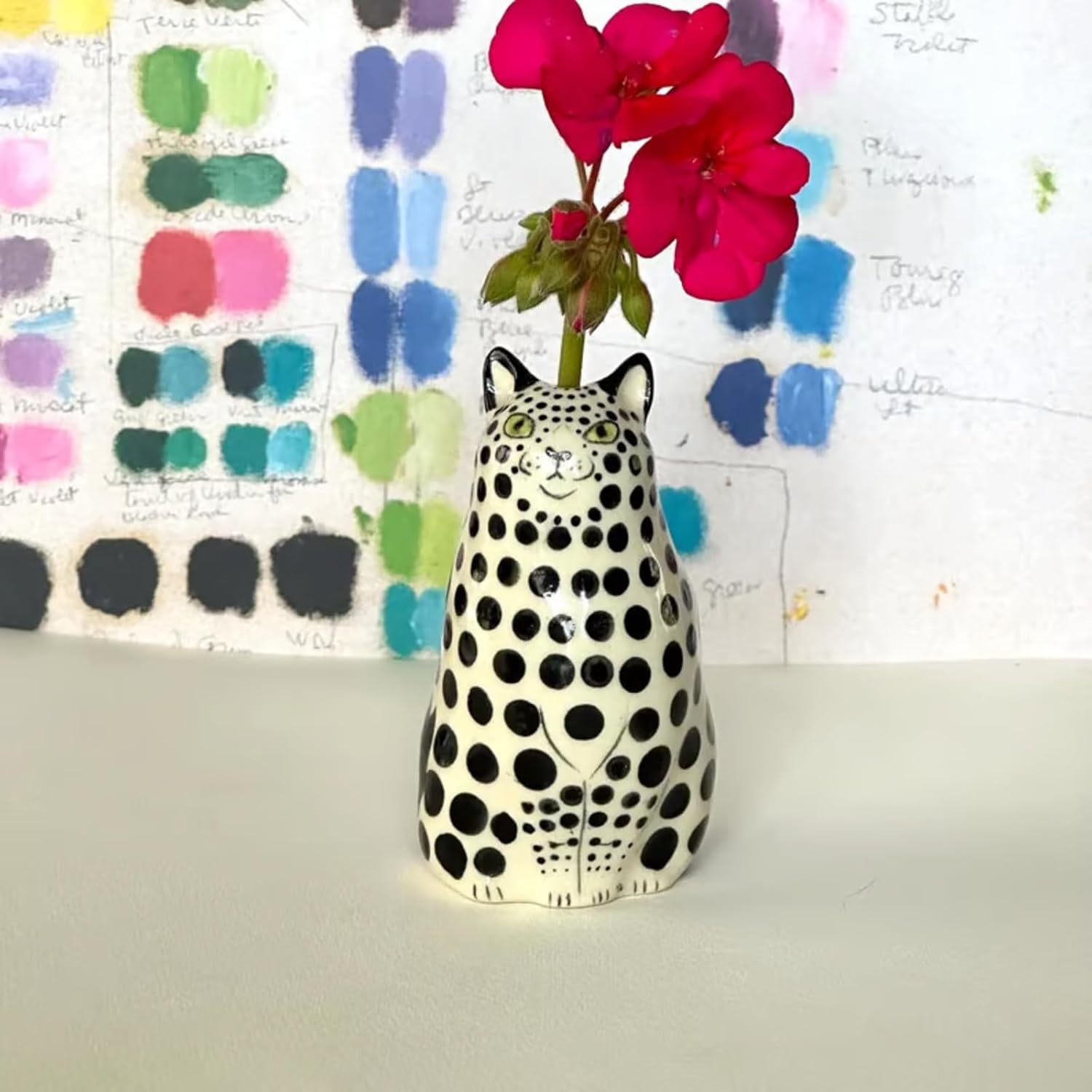Whimsical Hand-Painted Cat Vase Collection, Whimsical Handmade Polka ...