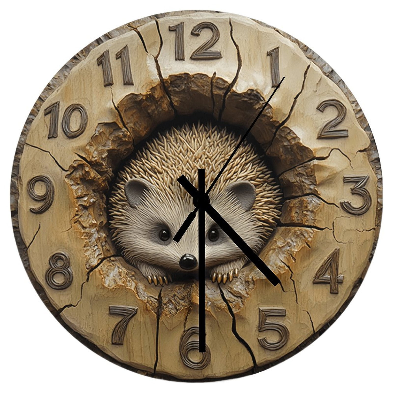 Whimsical Hedgehog Peeking Out of Cracked Wall Design Silent Round ...