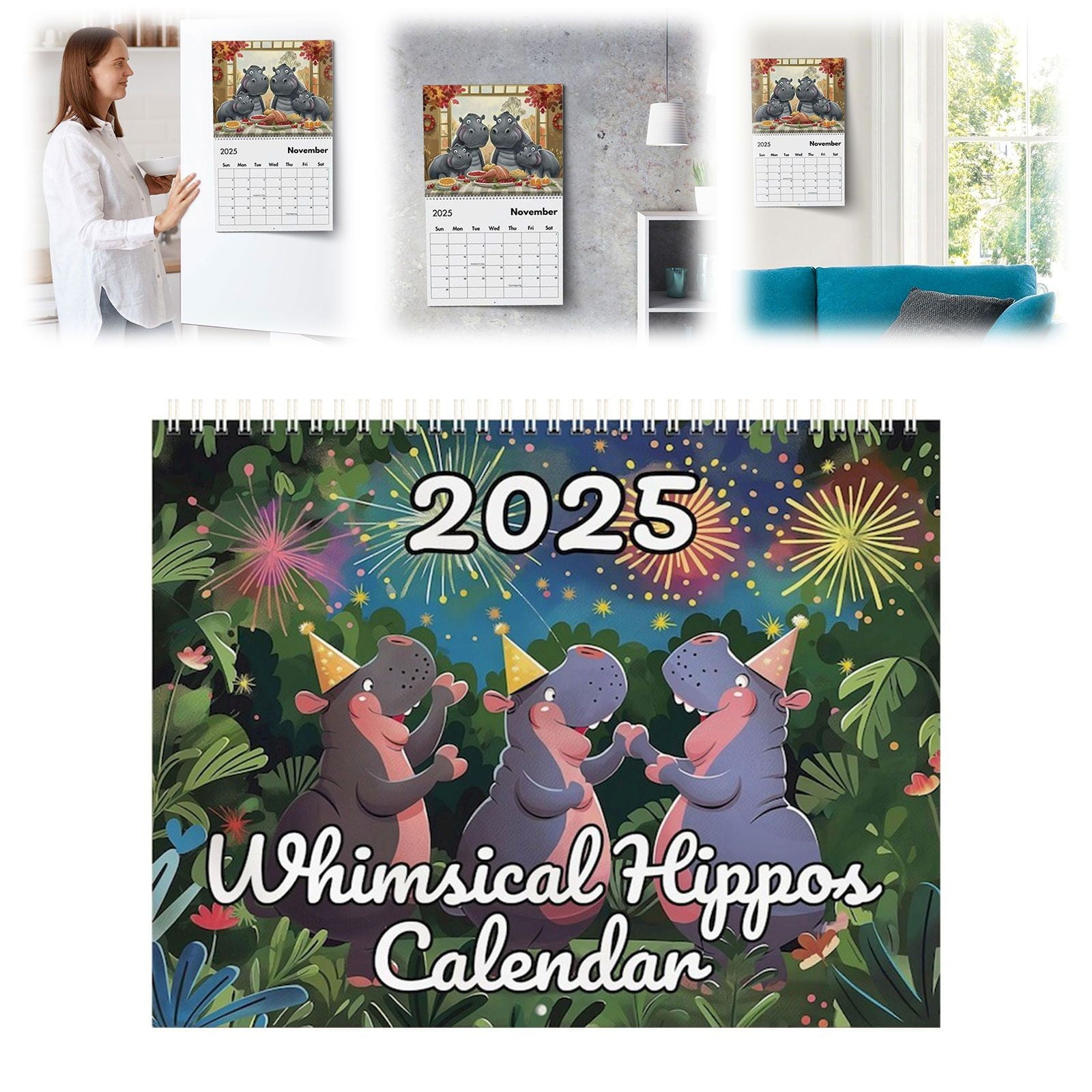 Whimsical Hippos 2025 Calendar，2025 Calendar Strange Hippo Calendar ...