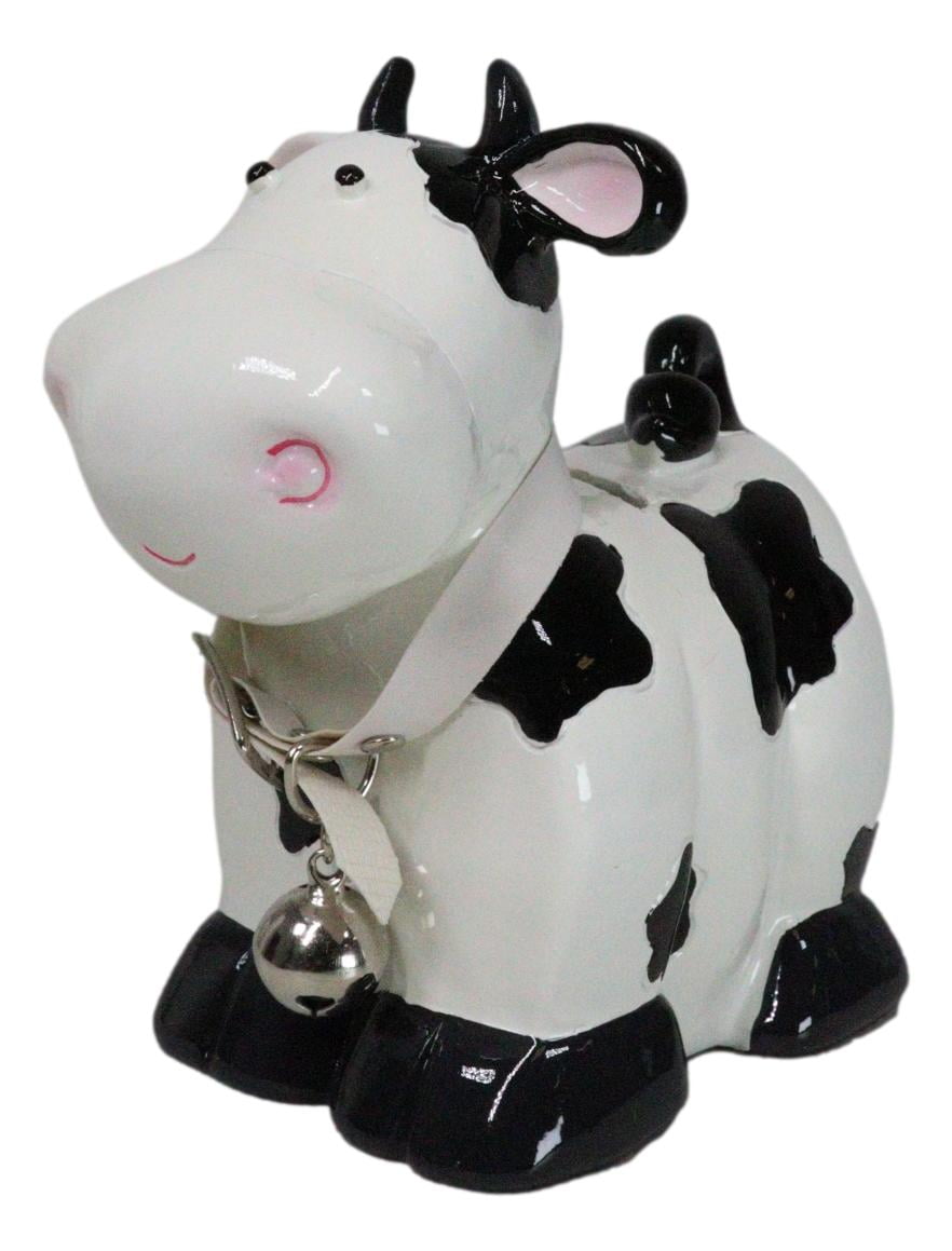 Whimsical Holstein Bovine Cow with Collar Bell Money Coin Savings Piggy ...