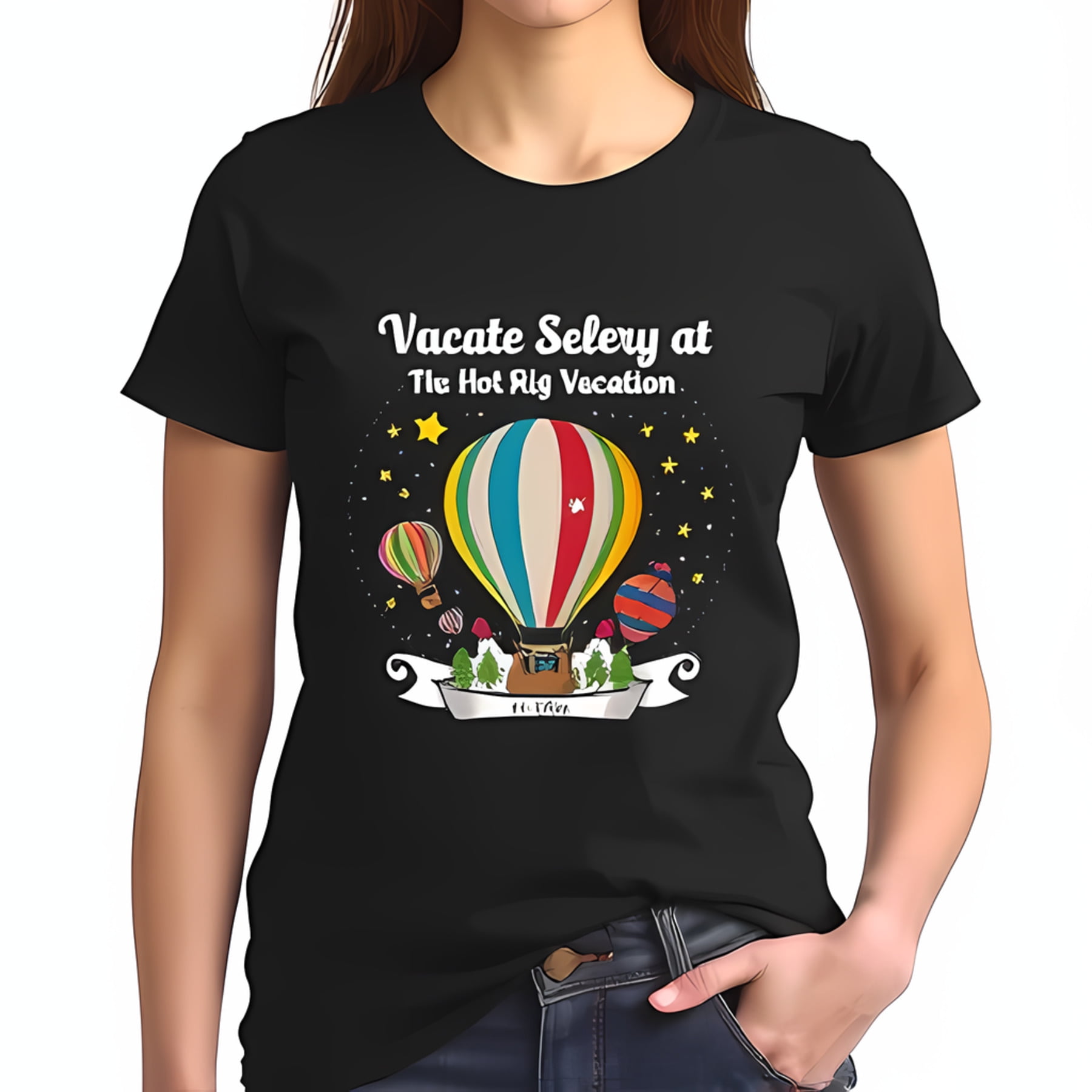 Whimsical Hot Air Cotton Short Sleeve T-Shirt - Fun Night Sky Design ...