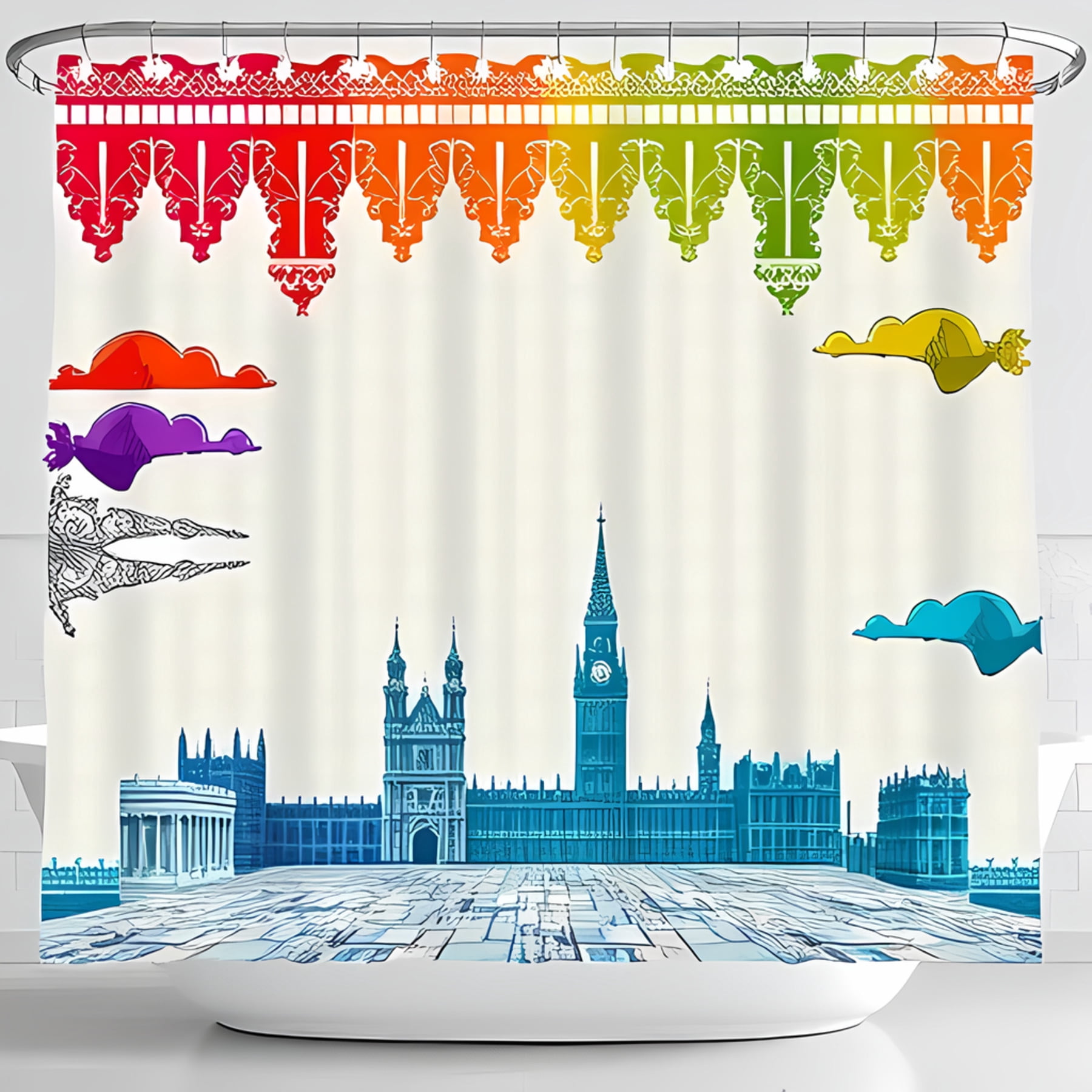 Whimsical Houses of Parliament Shower Curtain Colorful Design with ...