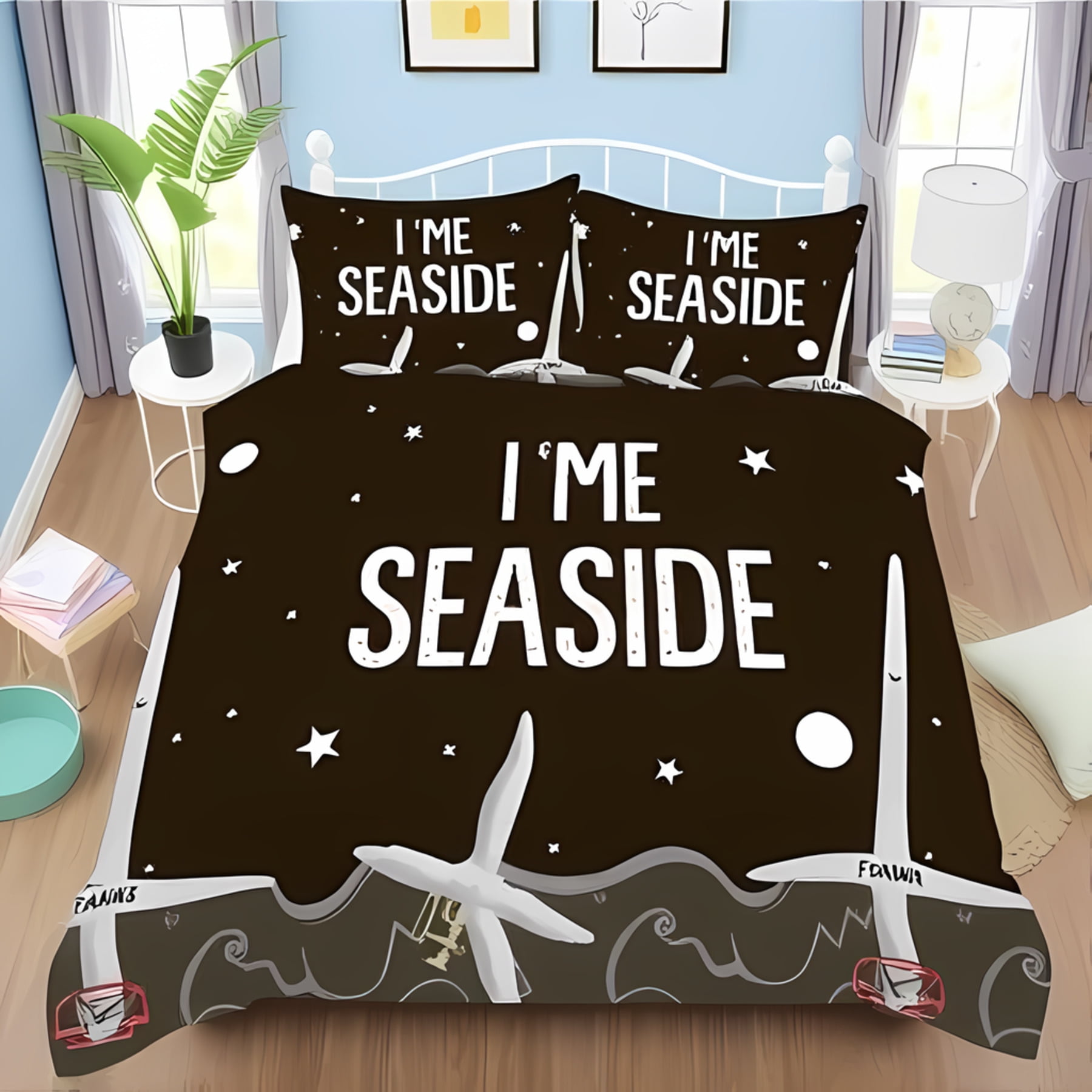 Whimsical 'I'm Seaside' Bedding Set with Stars & Seashells Fun Coastal ...