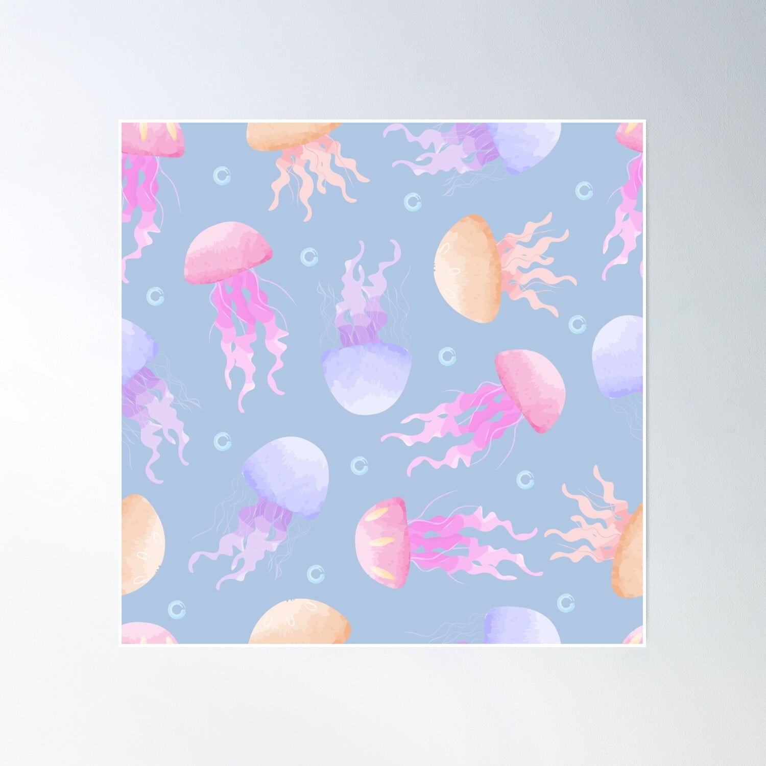 Whimsical Jellyfish On Powder Blue Poster Wall Art, Modern Wall Decor ...
