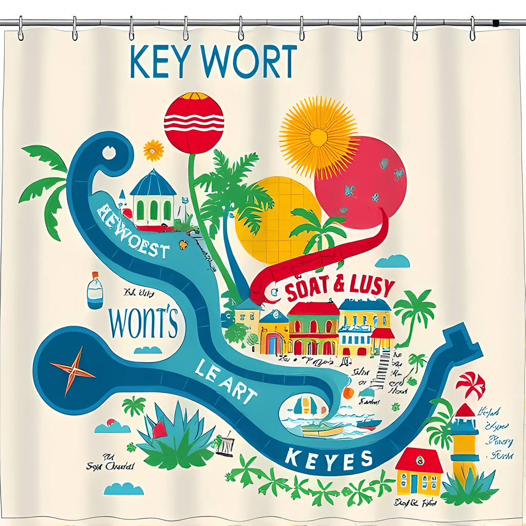Whimsical Key West Shower Curtain - Colorful Map Design with Landmarks ...