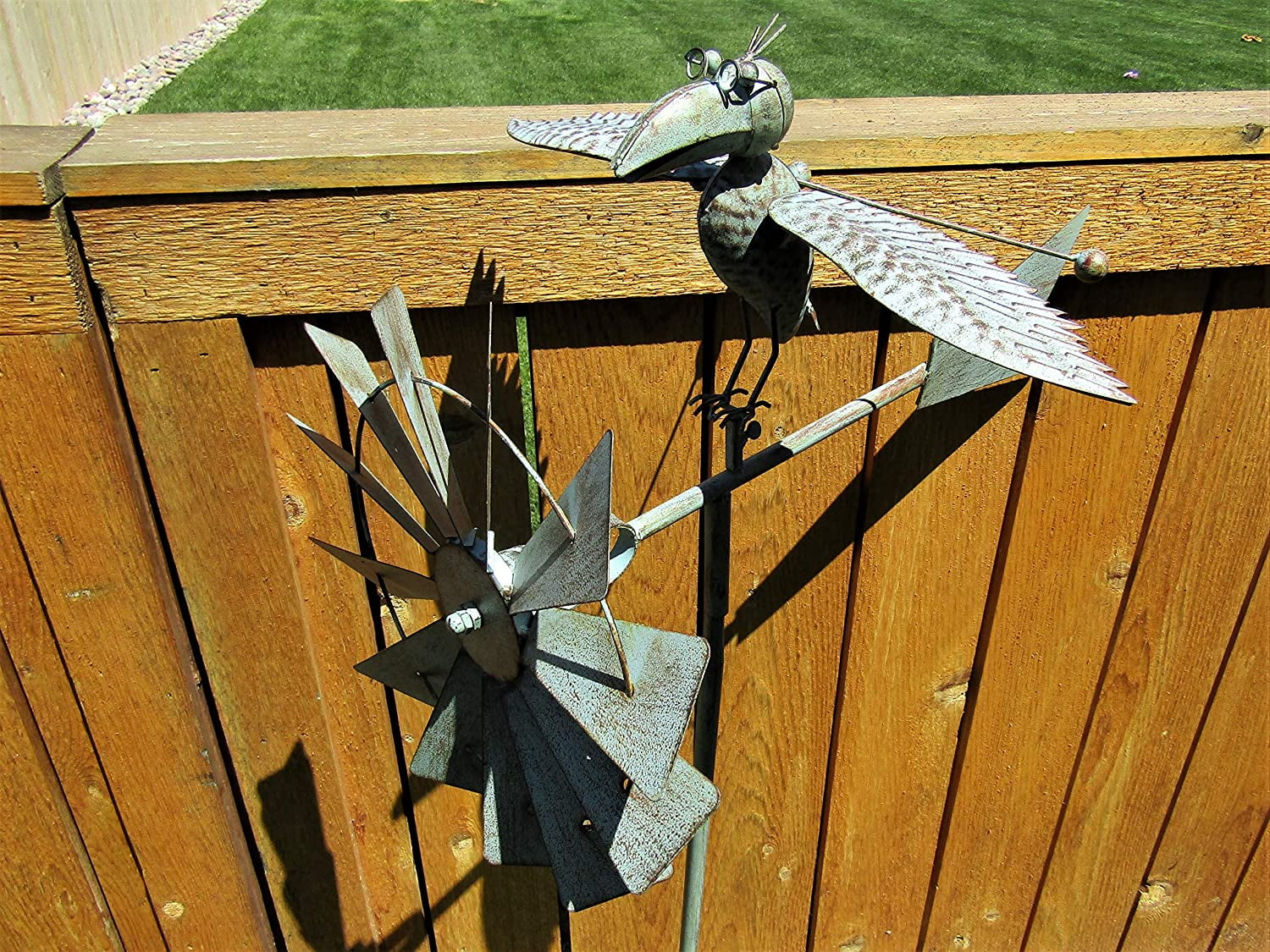 Whimsical Kinetic Metal Bird w/Glasses Yard Stake Wind Spinner Whirly ...